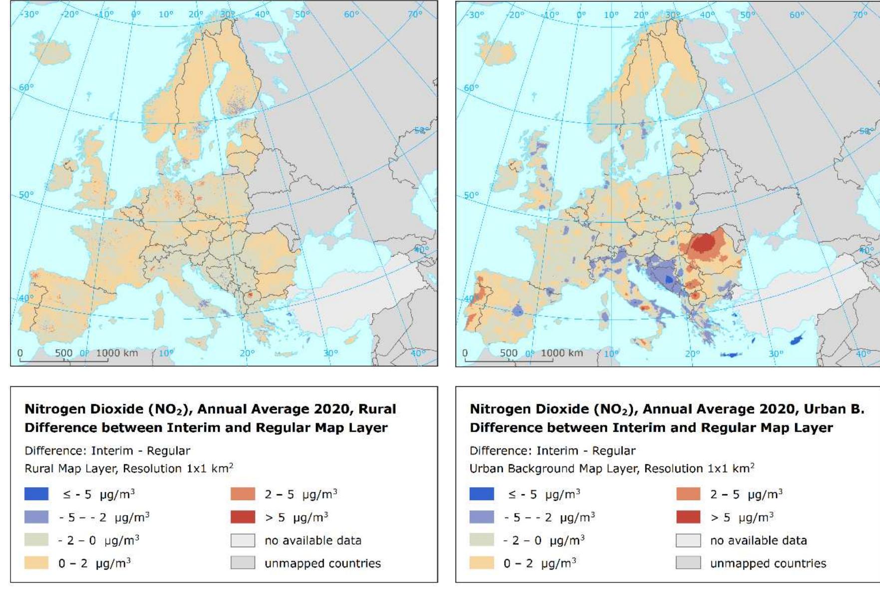 Map a2.3: difference between interim and regular map for no2