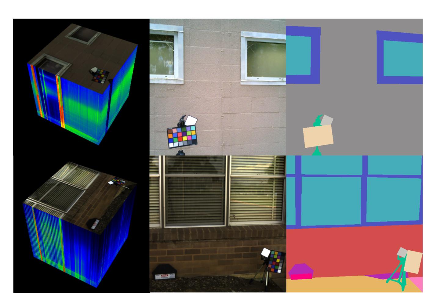 Examples from our hyperspectral & rgb facade dataset, the