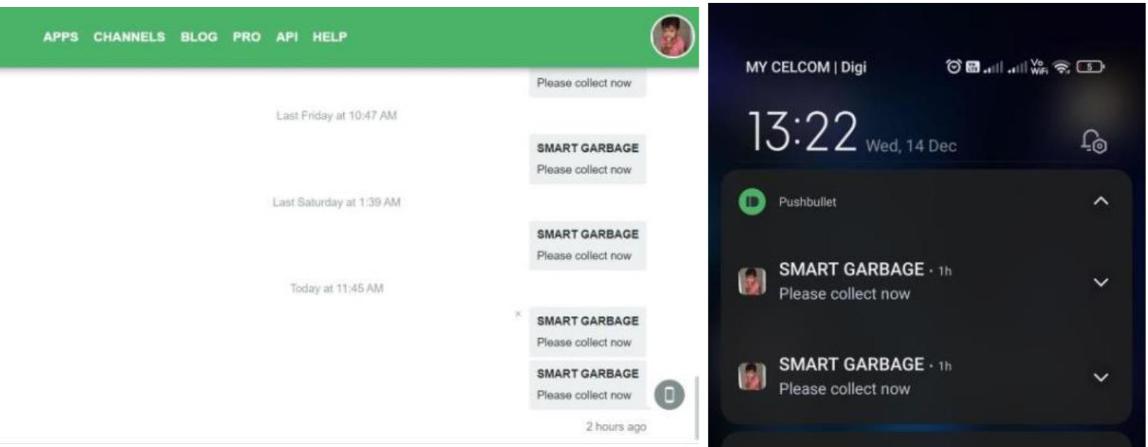 Notification of alert via pushbullet dashboard and mobile
