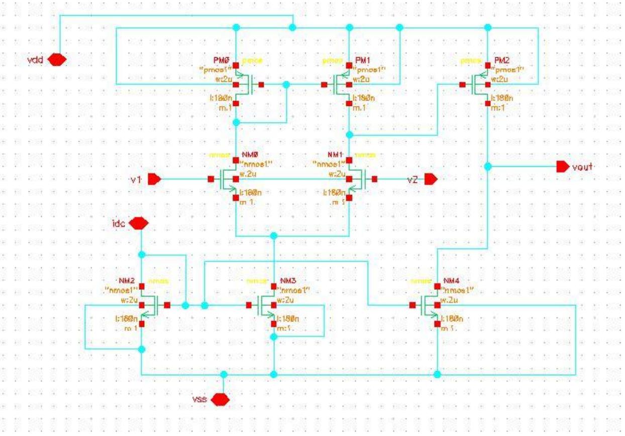 Schematic of op-amp in cadence used for 4 bit r2r dac binary