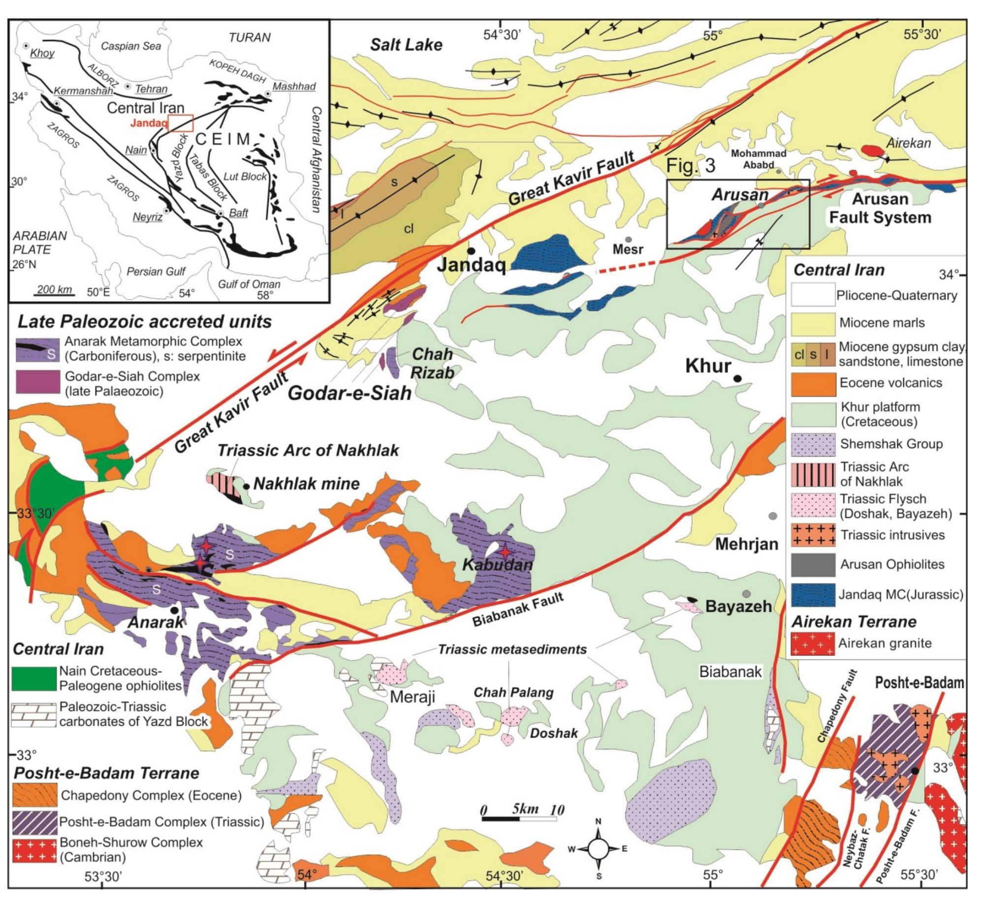 Simplified structural map of the nw corner of central iran,