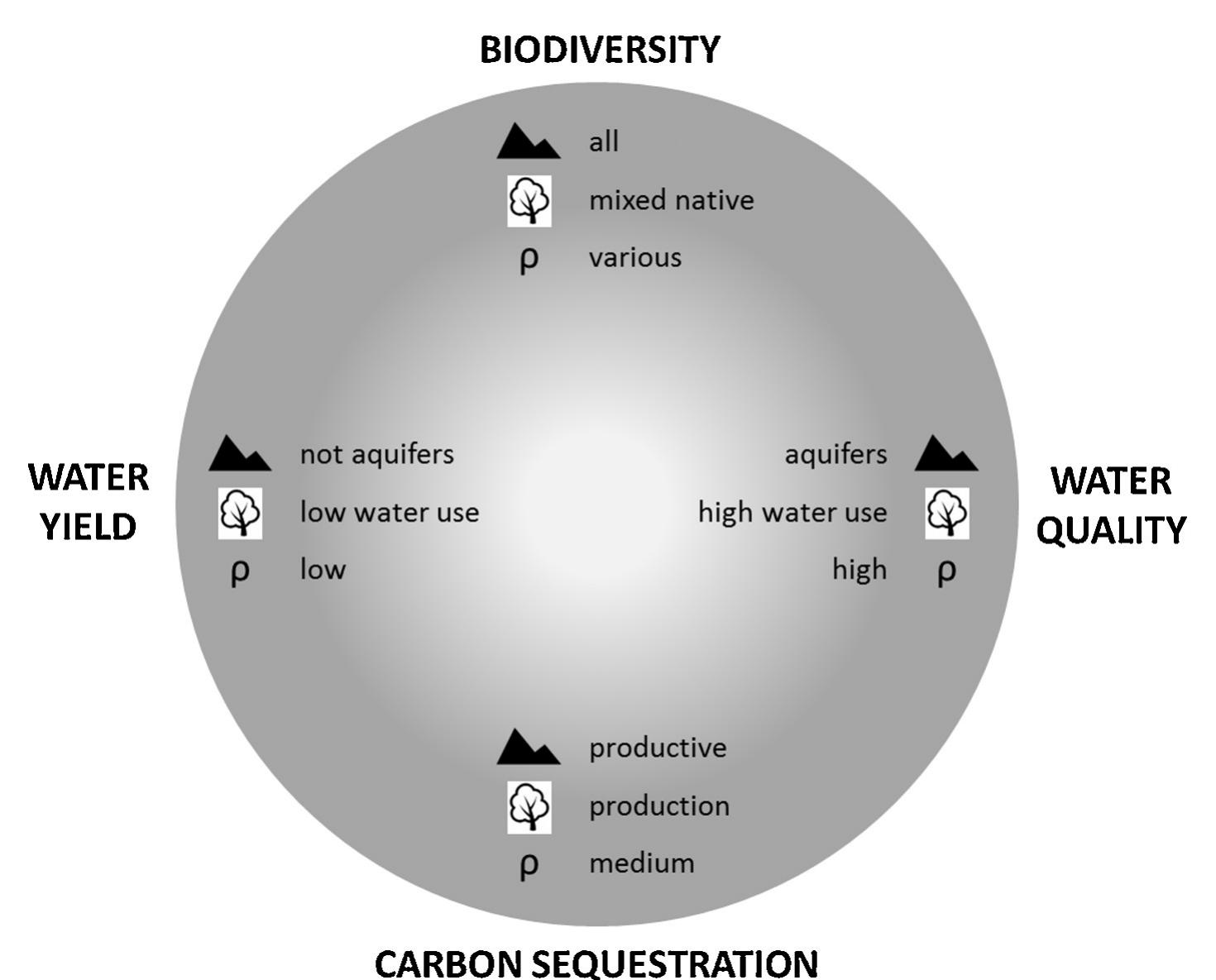 Conceptual diagram of optimal reforestation for different