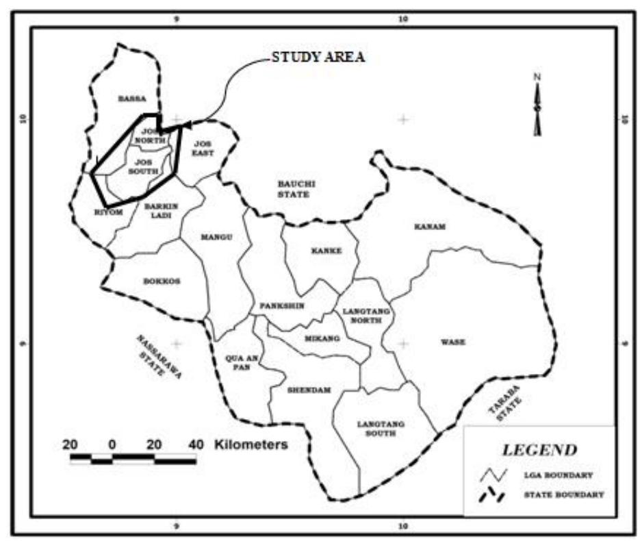 Map of plateau state showing greater jos metropolis (adapted