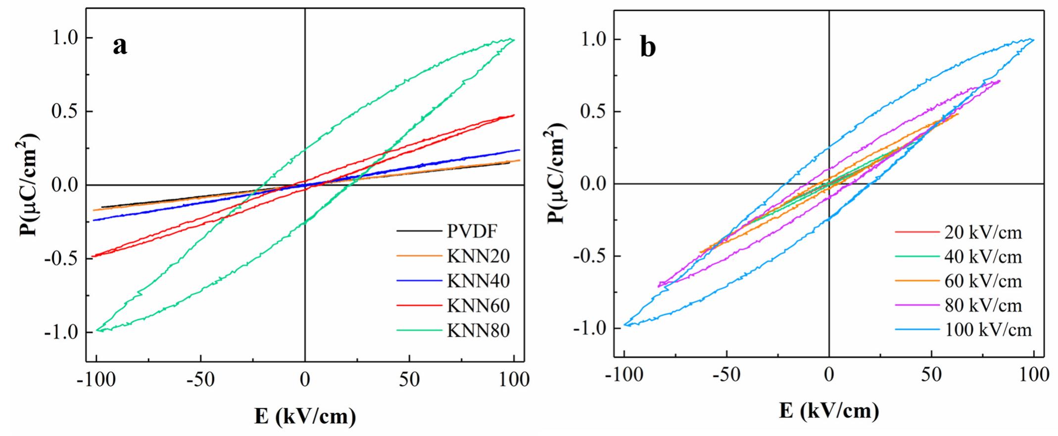 A) ferroelectric hysteresis loops of samples with different