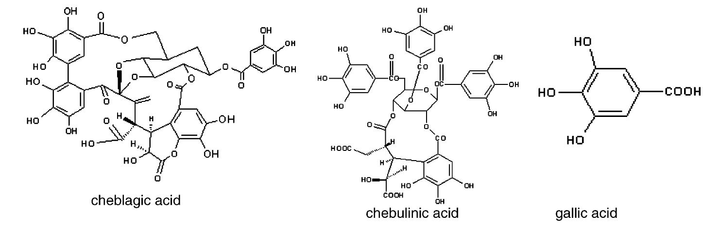 Chemical structures of chebulagic acid, chebulinic acid, and