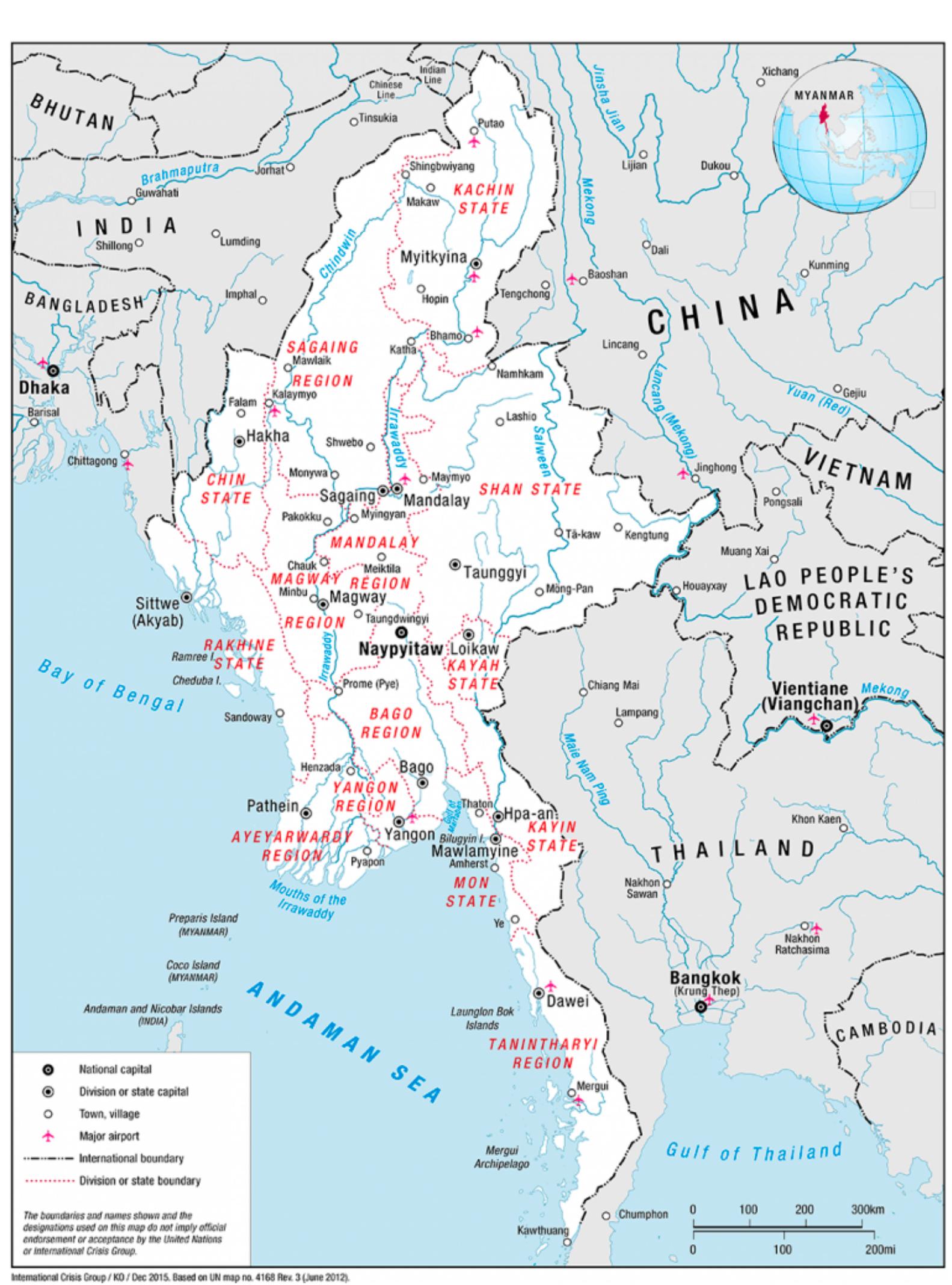 A1. political map of myanmar. (the map shows myanmar and