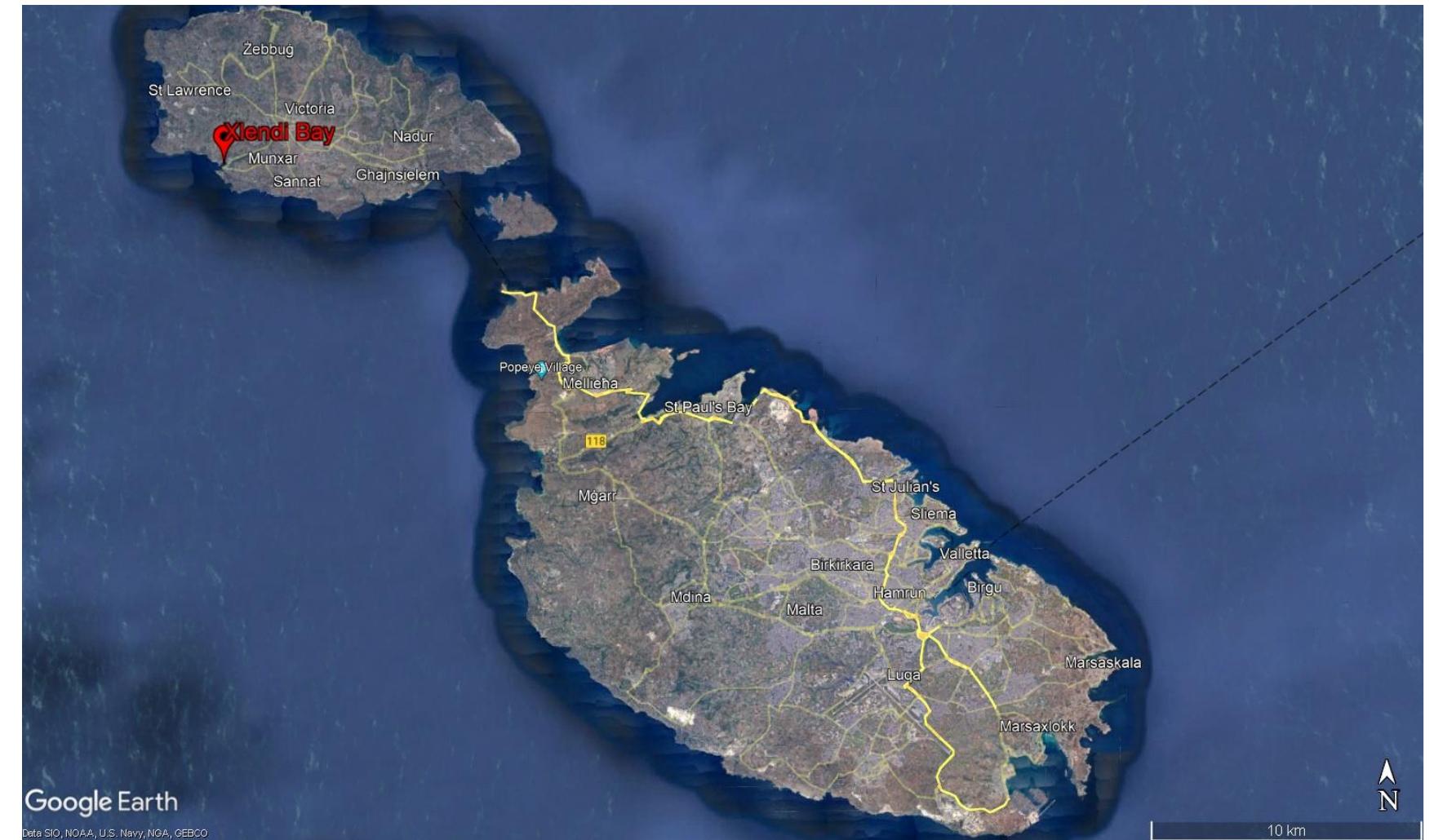 Map of the maltese islands highlighting the location of