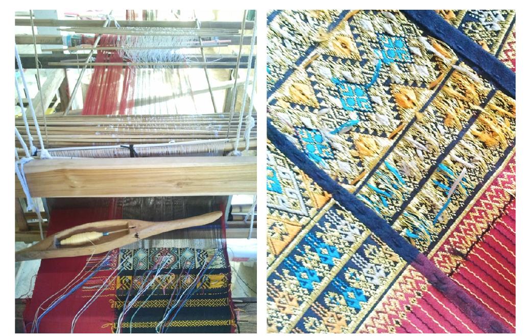 Chok weaving integrated with yok dok (left) and tin chok