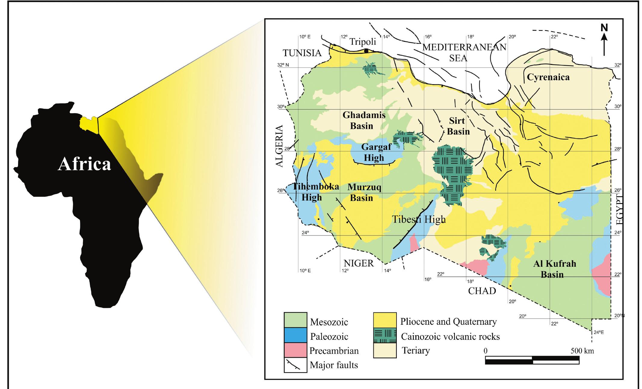 Map of libya, showing location, the surface geology, and the