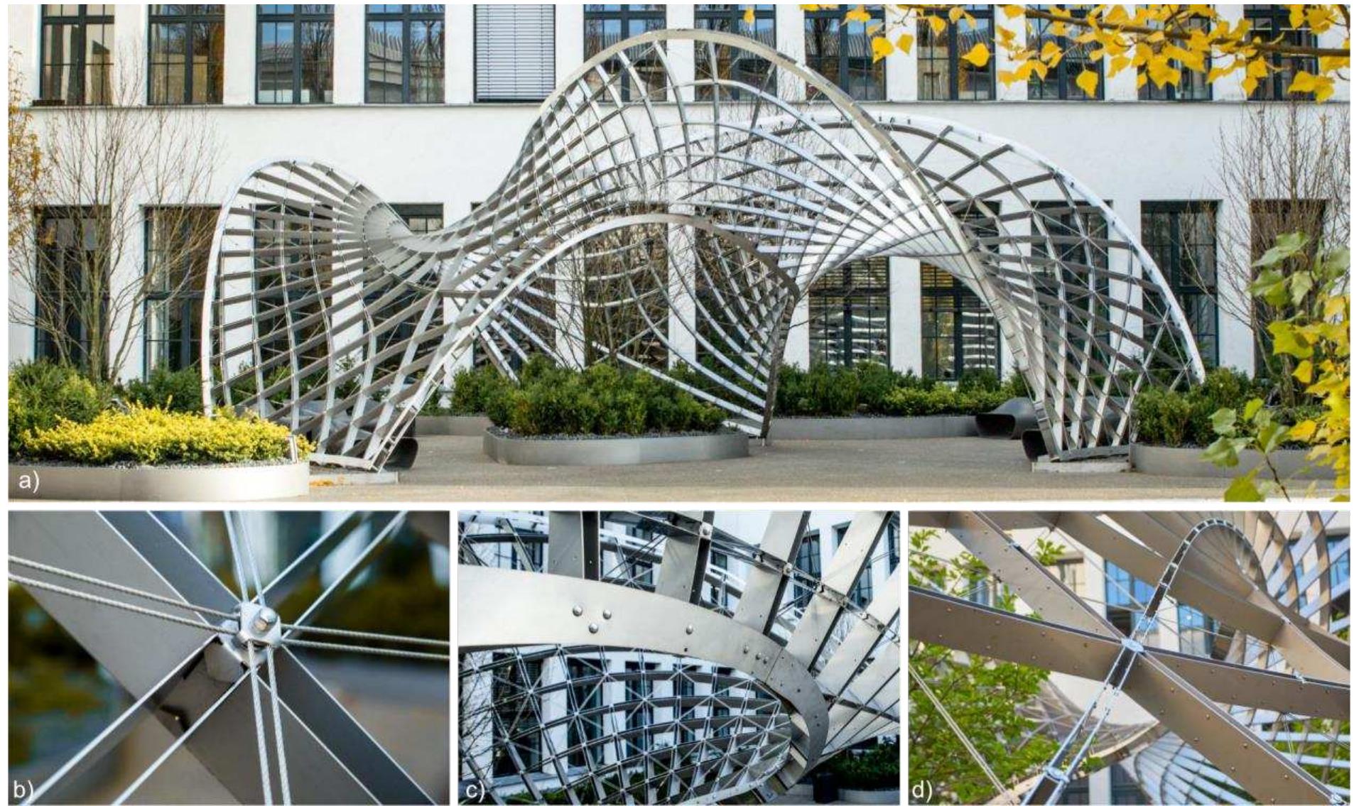 The inside\out pavilion at tum campus, munich: a) view of