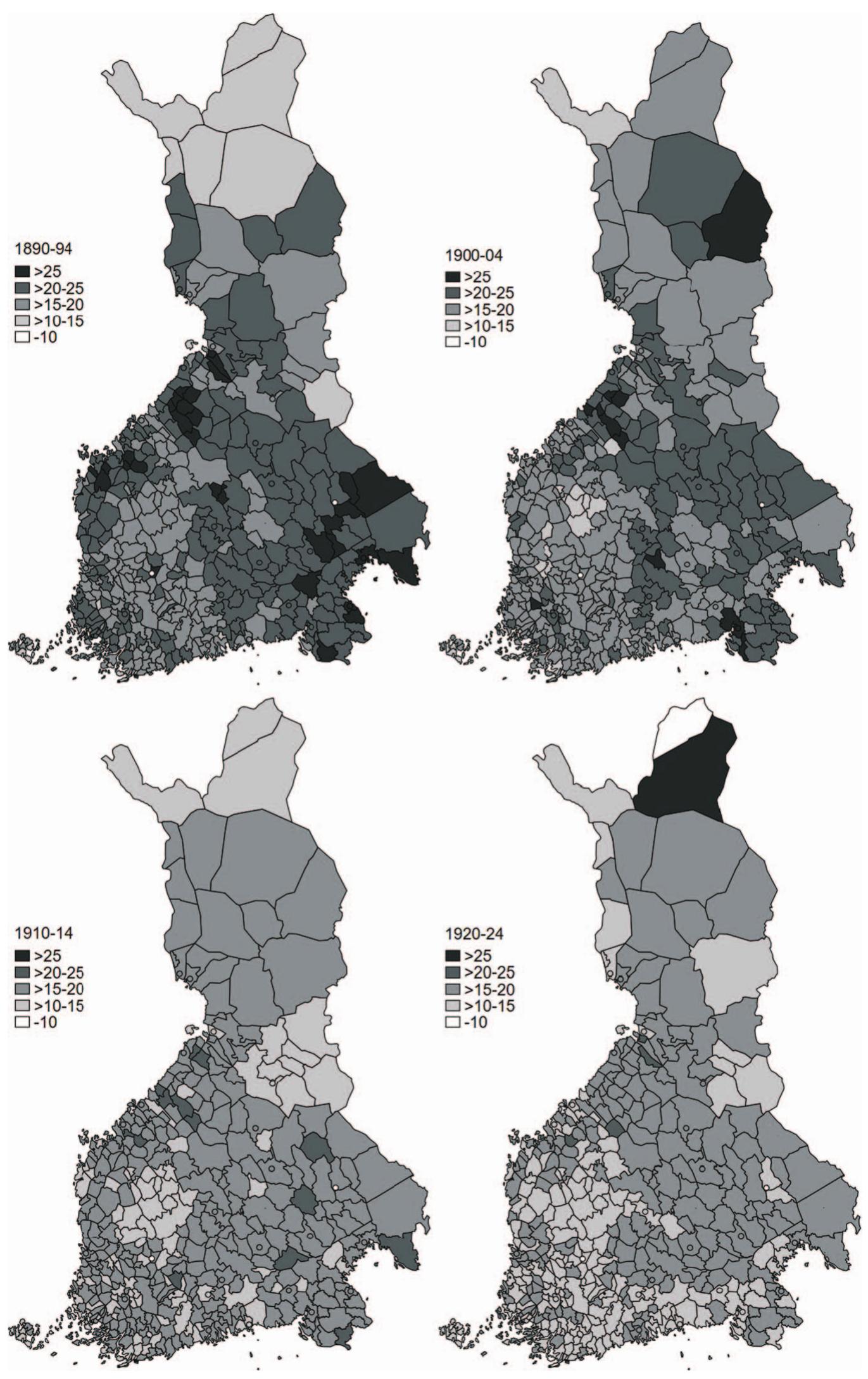 Maps of crude death rate levels in municipal units 1n the