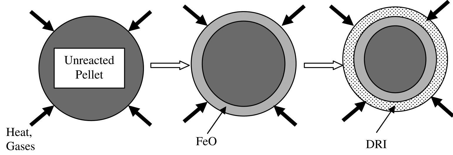 schematic drawing of the shrinking-core model and