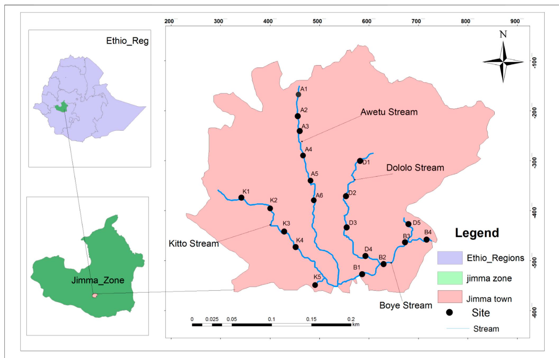 | map showing the study area and location of sampling sites