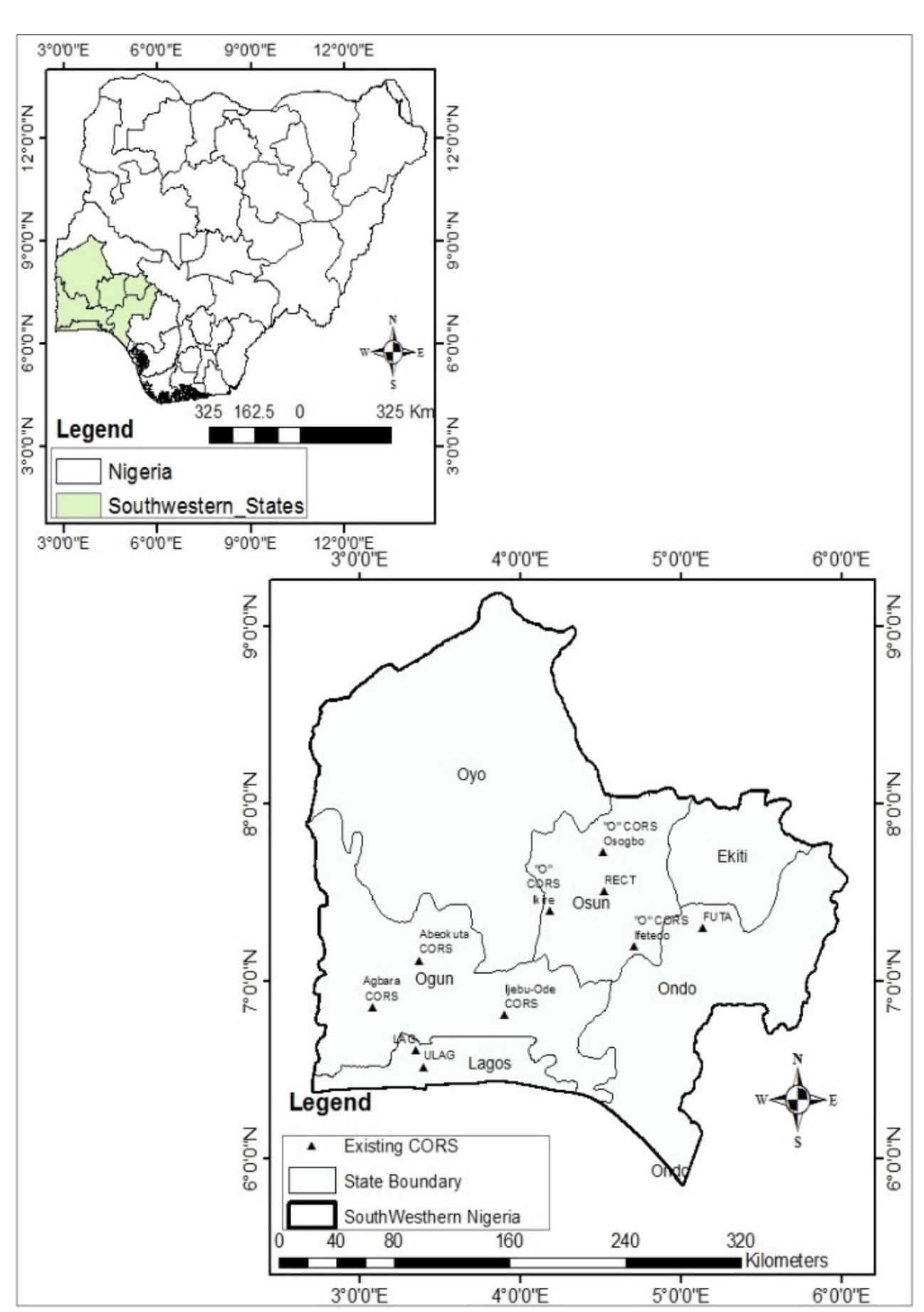 1. map of the study area showing the existing cors locations