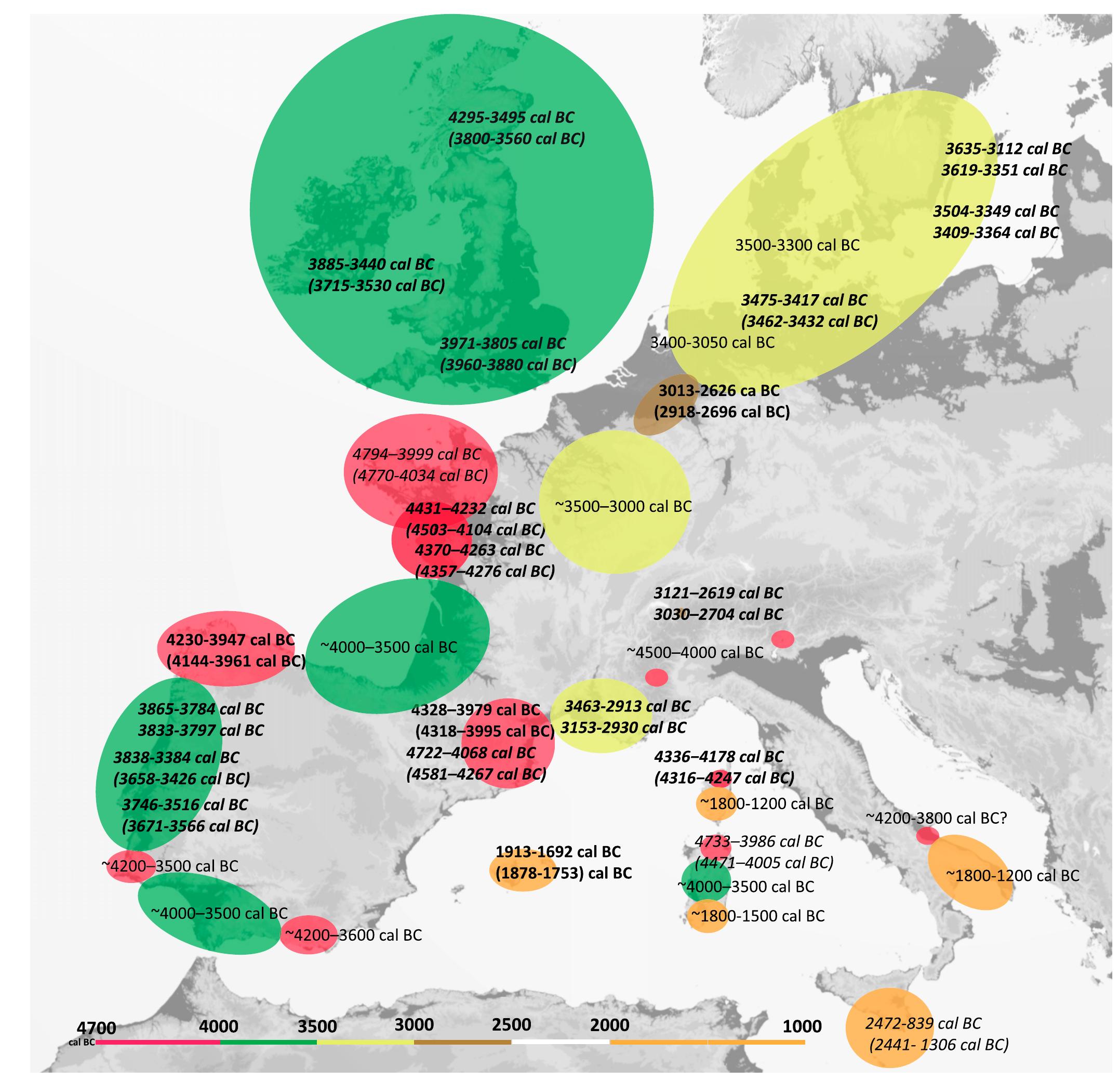 Map showing the hypothetical route of the megalithic