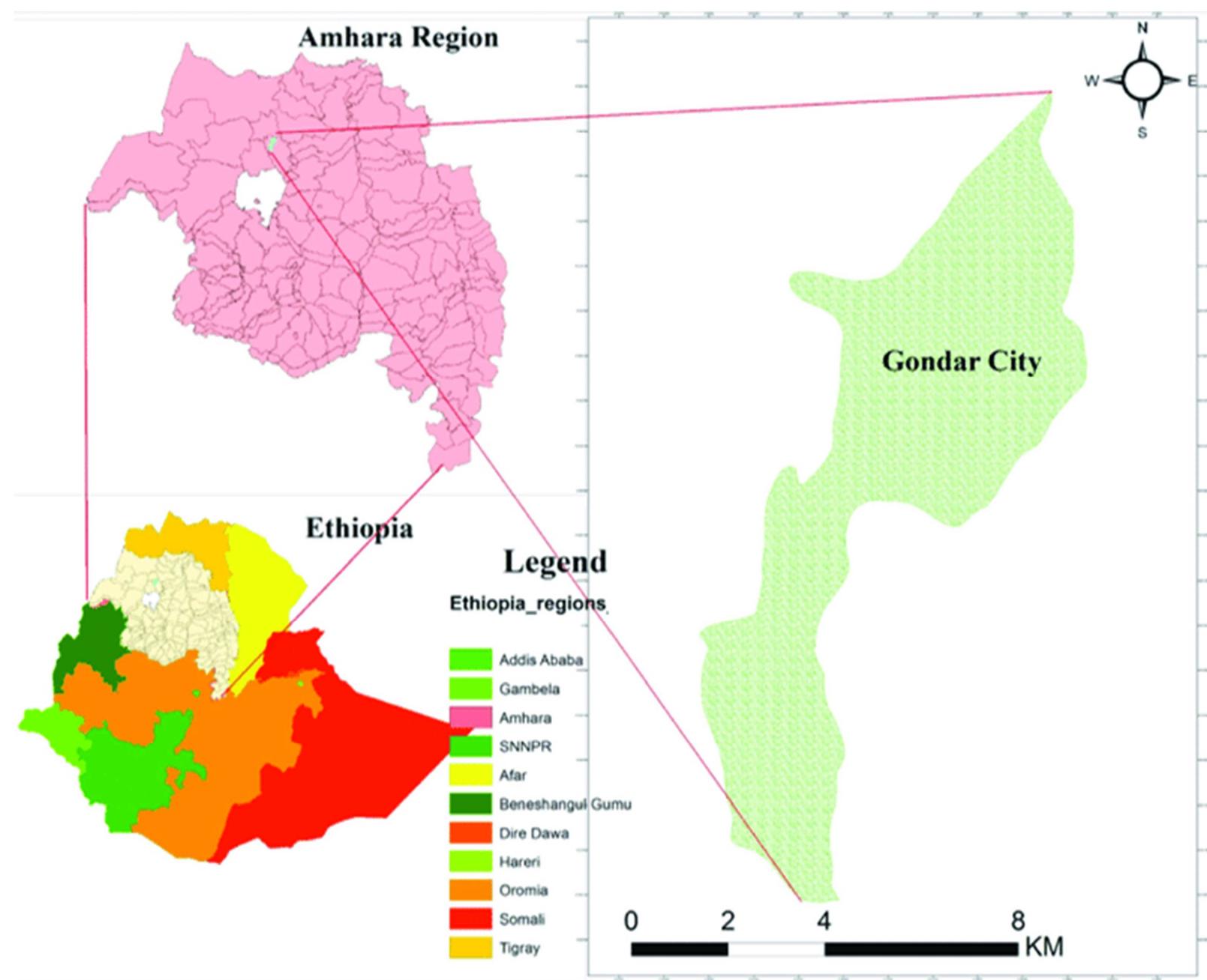 The map of gondar city administration.