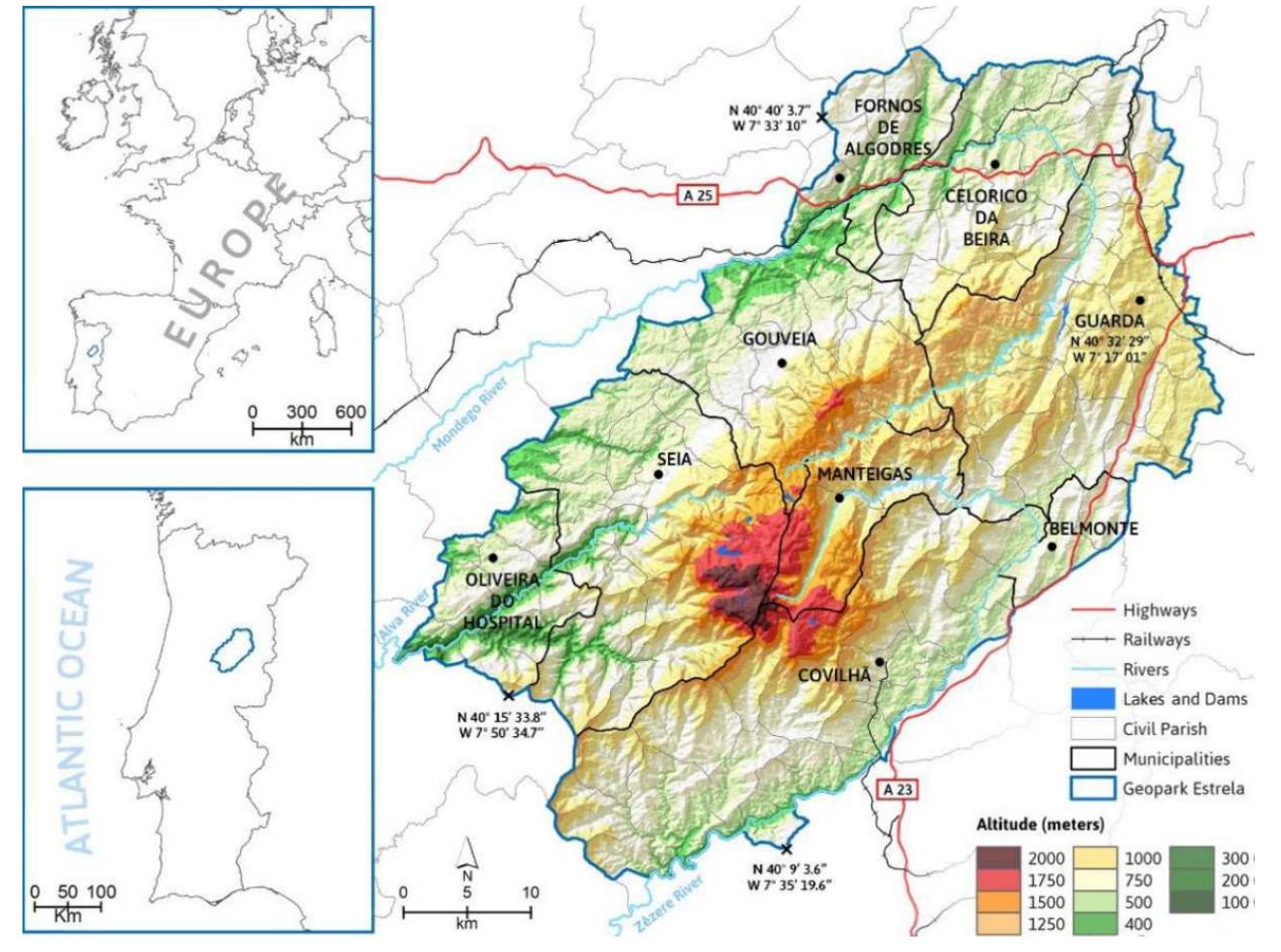 - geopark map - location, altimetry and administrative