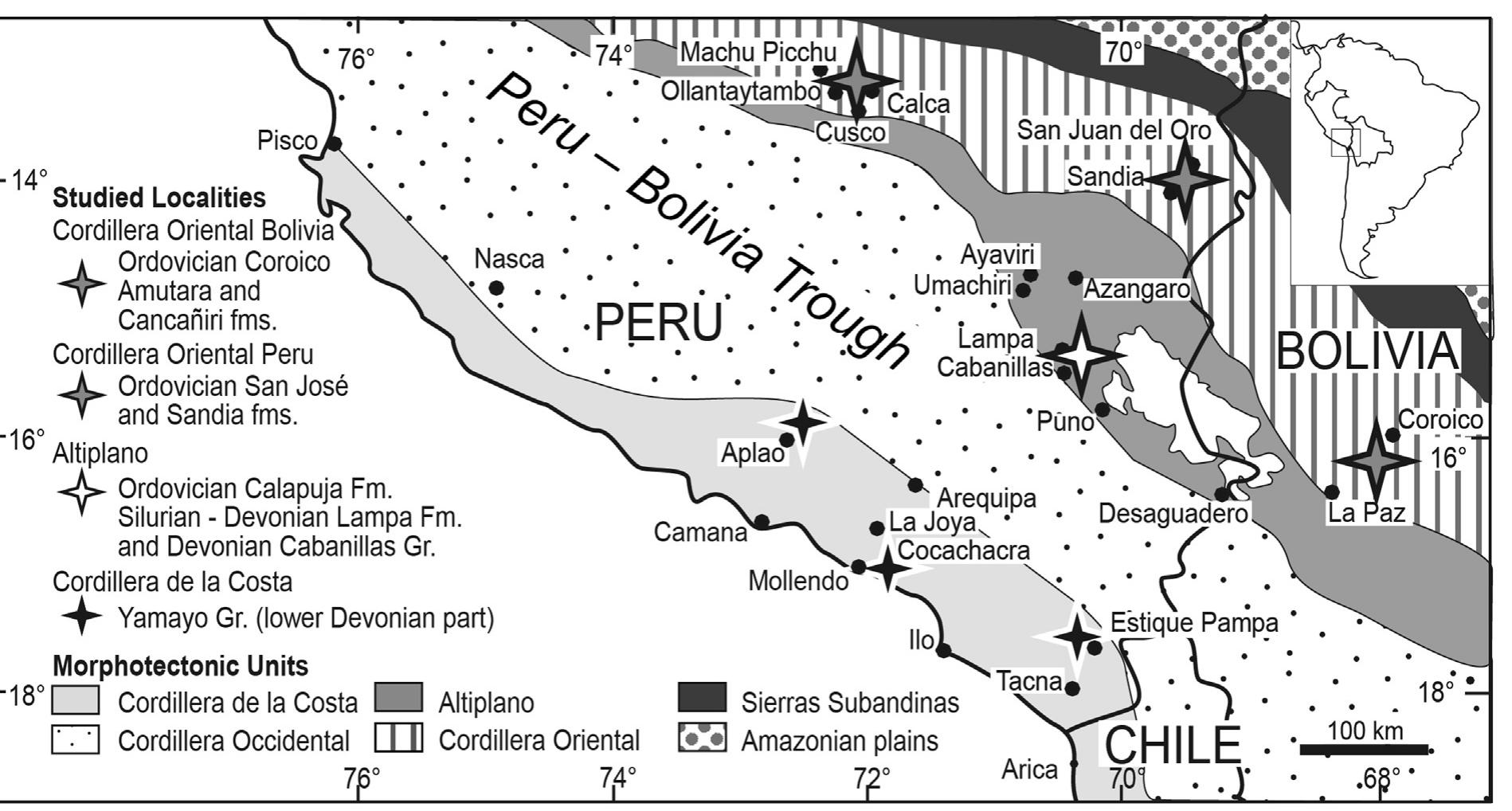 Map of the peru—bolivia trough in southern peru and northern