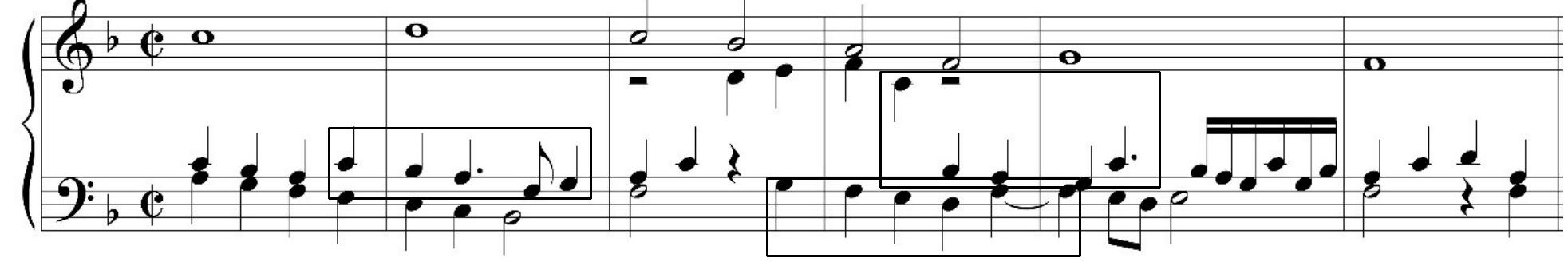 Example 20. psalm 36, var. 1, mm. 10-15. the tune of psalm