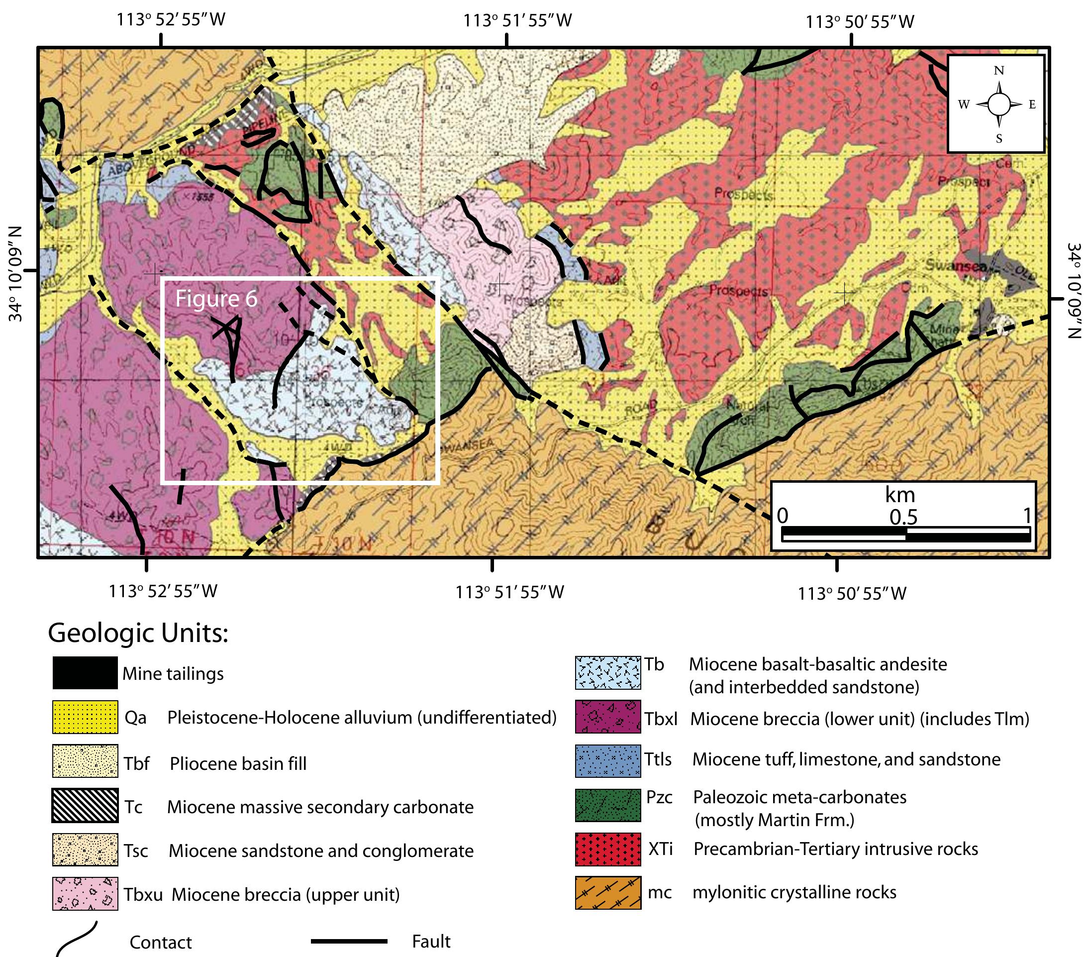 A geologic map modified from spencer and reynolds (1986).