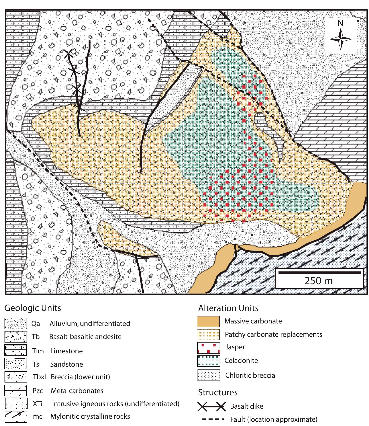 A field geologic map of altered volcanic units present in