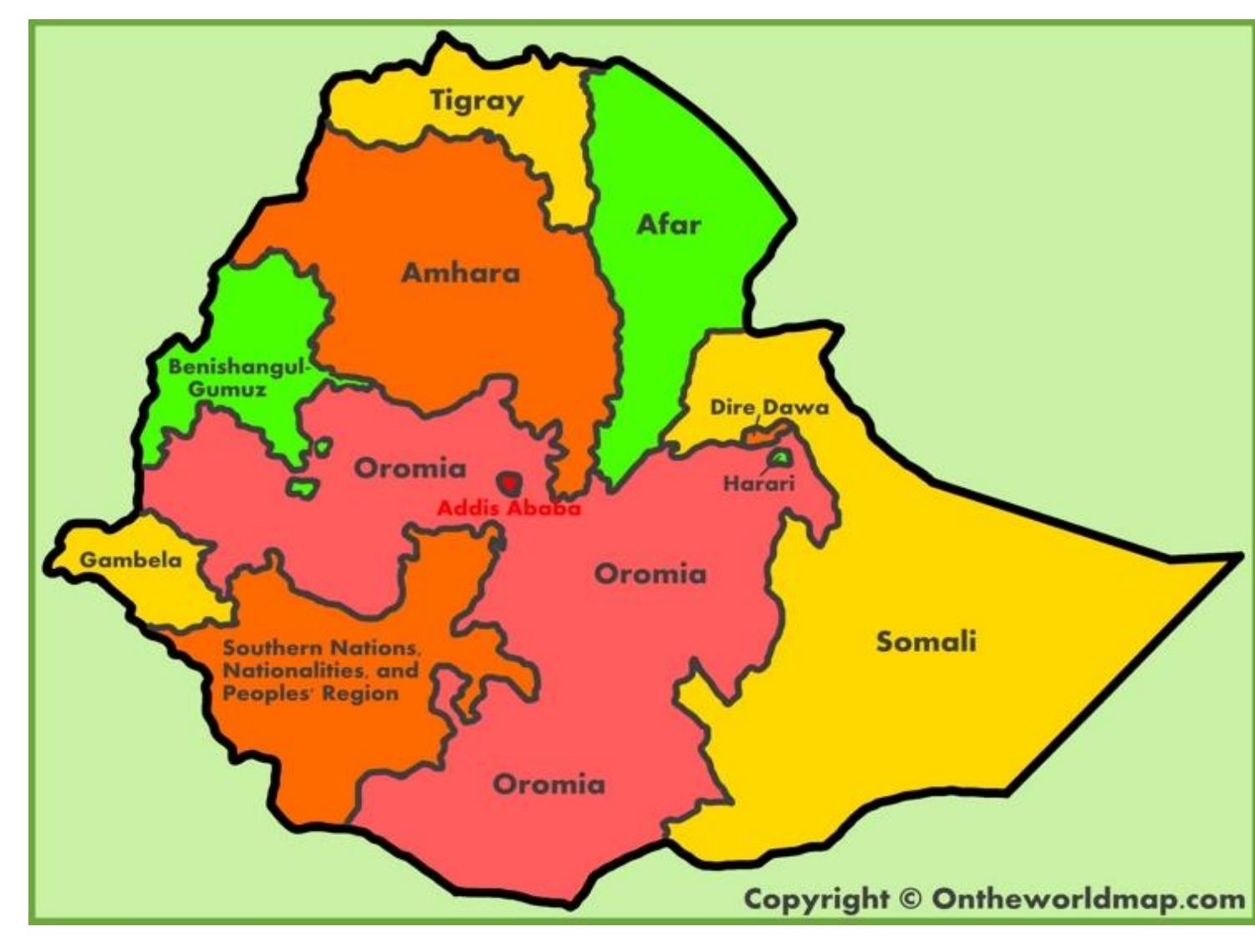 Administrative map of ethiopia (source: