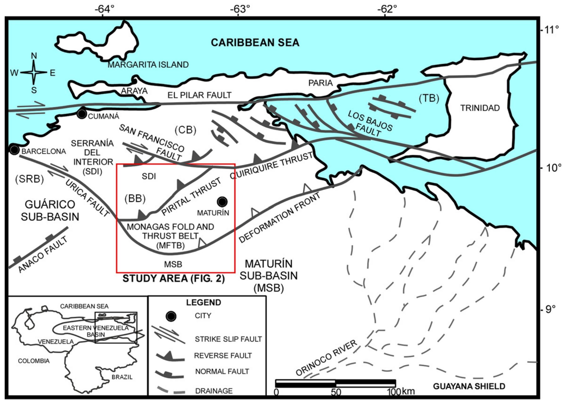 Generalized tectonic map of eastern venezuela that shows the