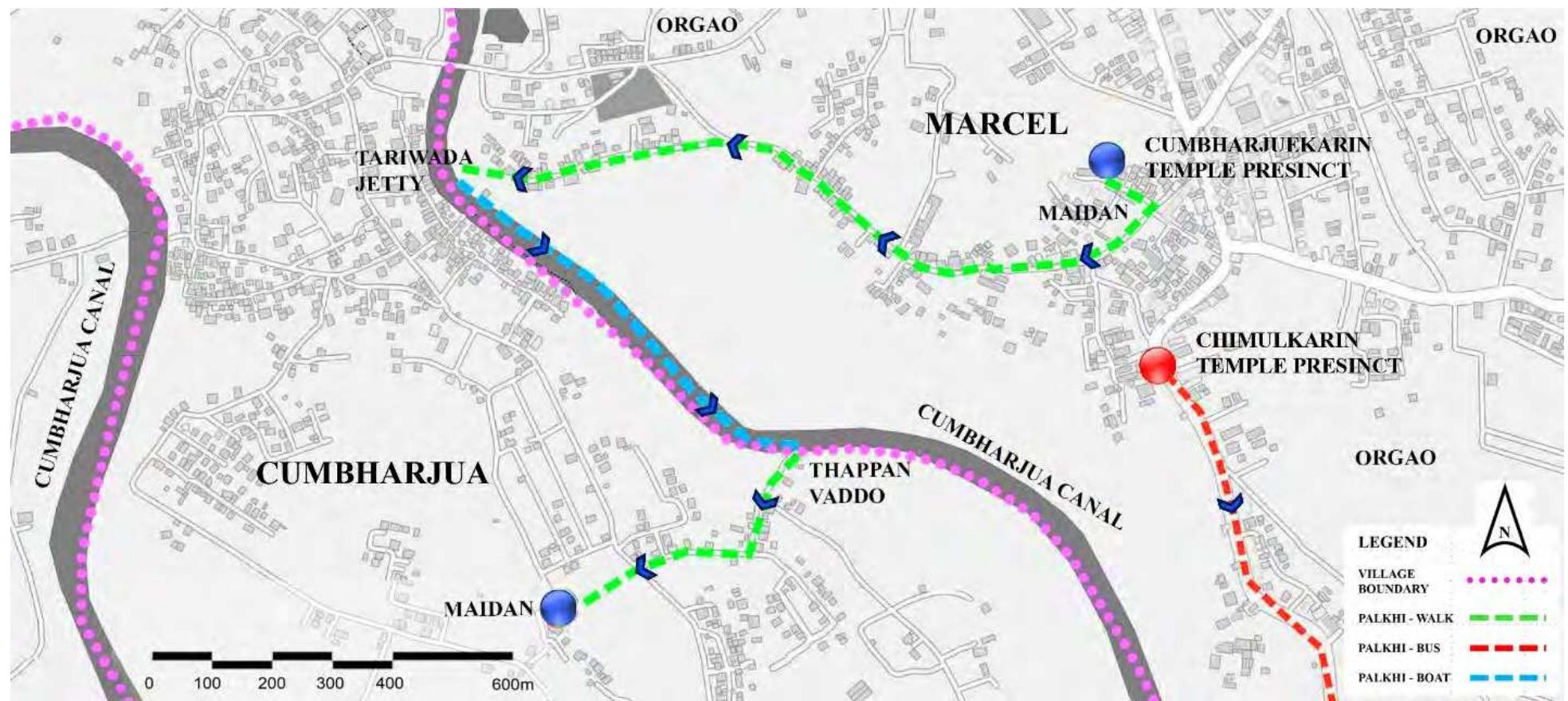 Map of processional path of devi cumbharjuekarin, from