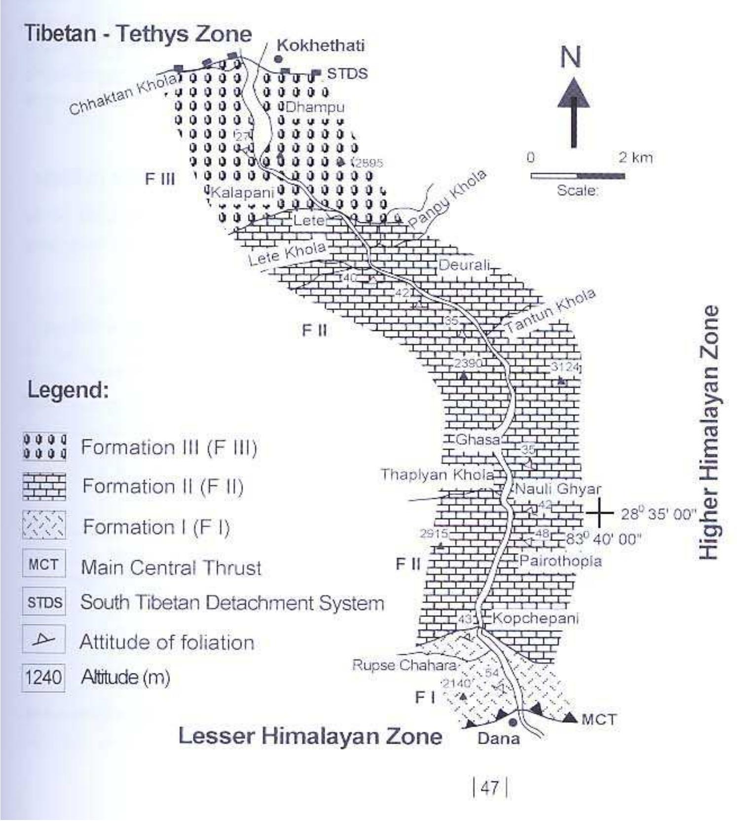 Figure 5 - Geology of the Lesser and Higher Himalayan zones