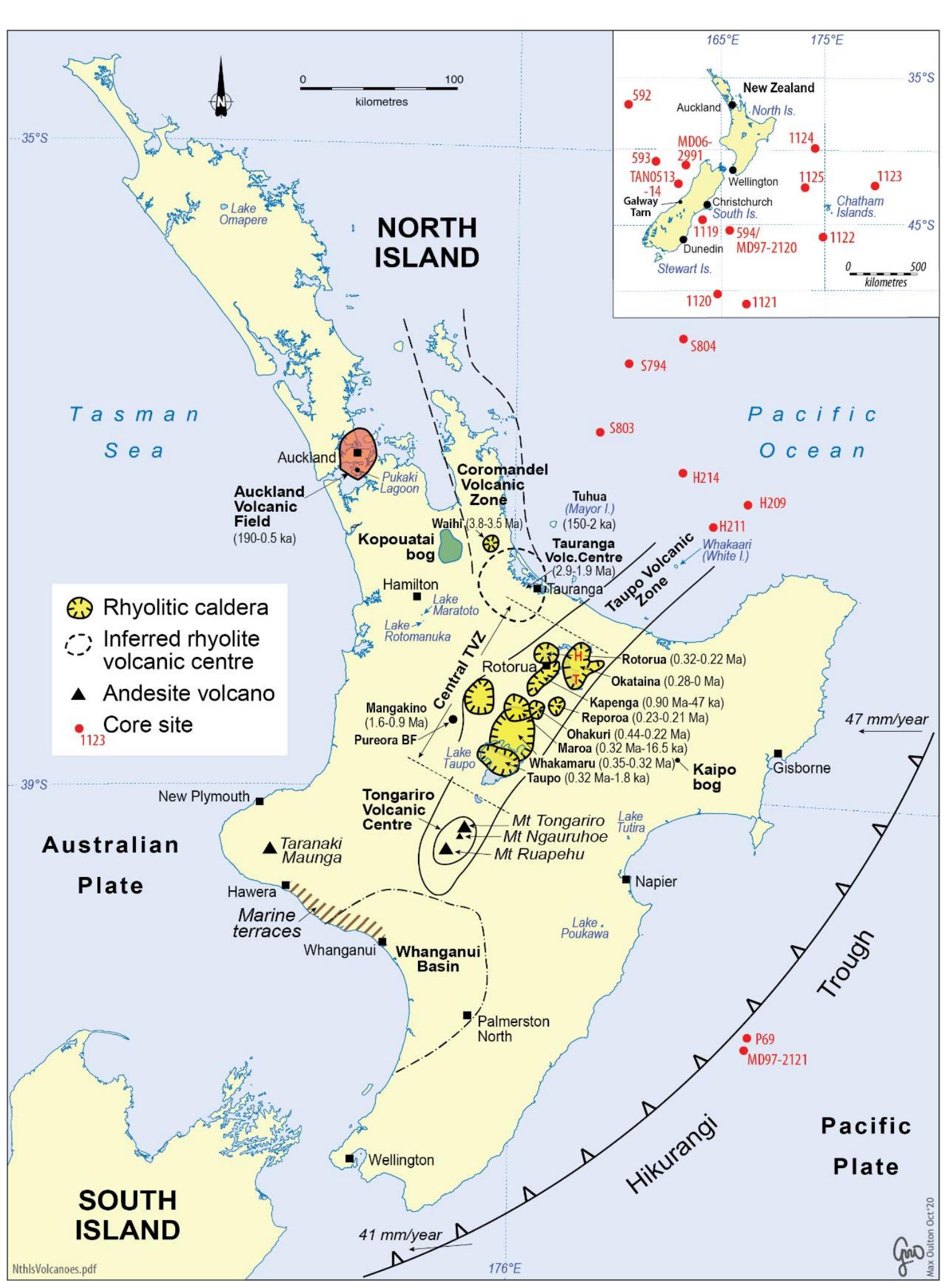 Map of te ika-a-maui/north island showing the locations and