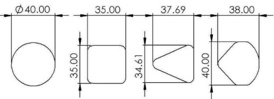 Top tube cross-sections from left to right: circular 40 mm,