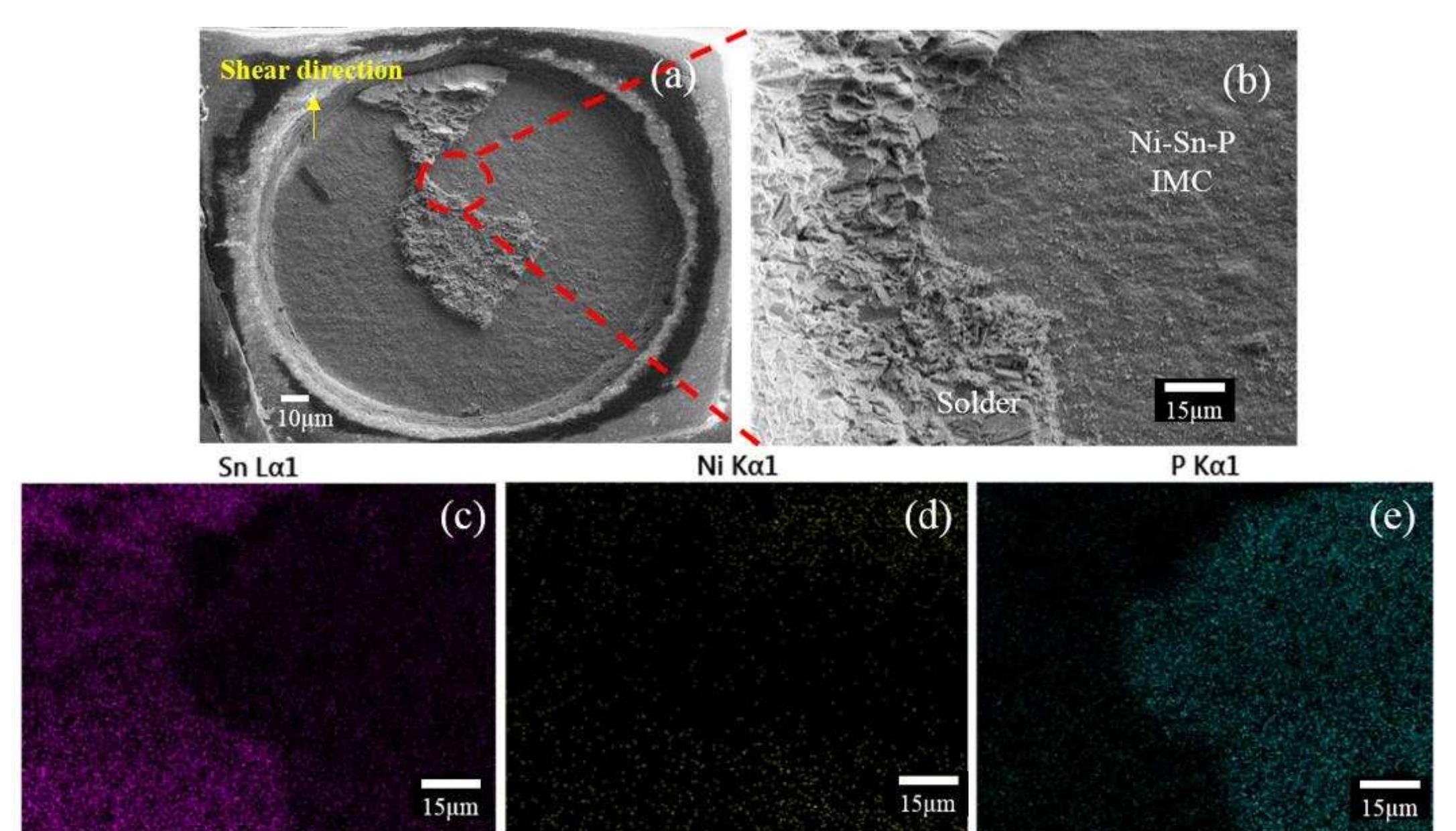(a) sem micrograph of pad-side shear interface of sac305
