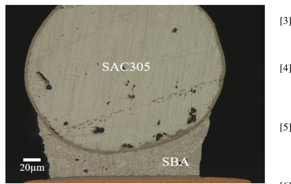 Cross-section of enig coated sac305 core sphere attached