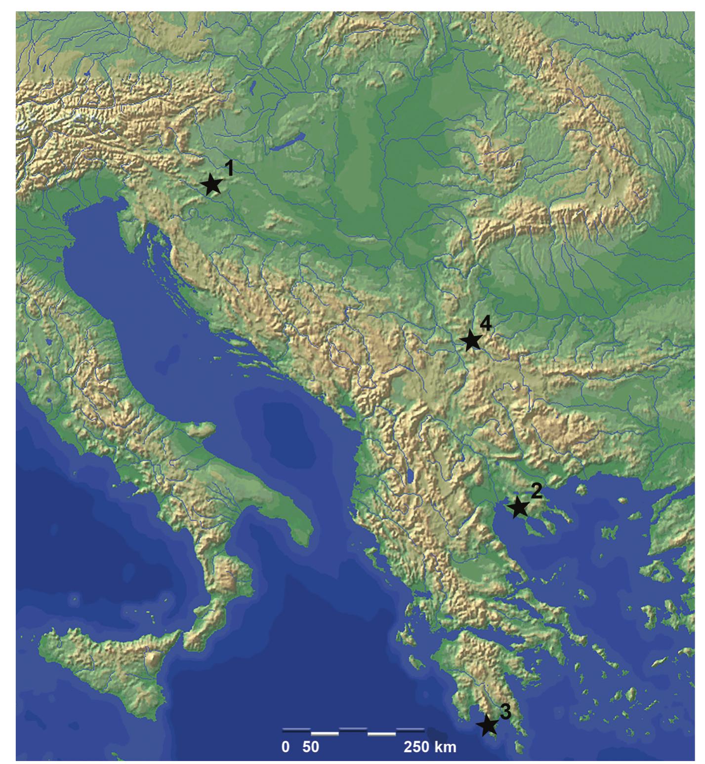 1 map of balkans indicating sites with chibanian hominins