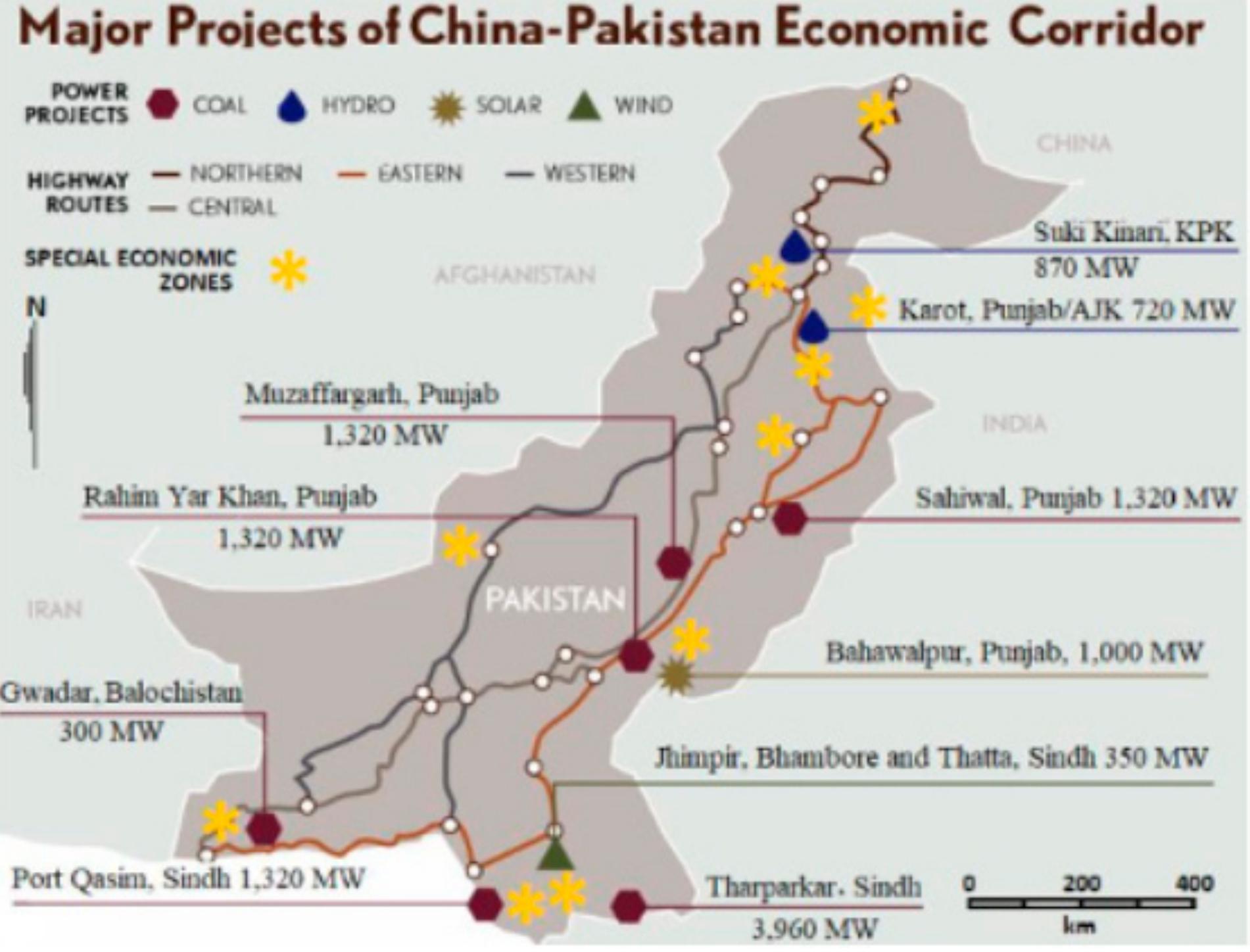 Map indicating major projects of cpec in pakistan (source,