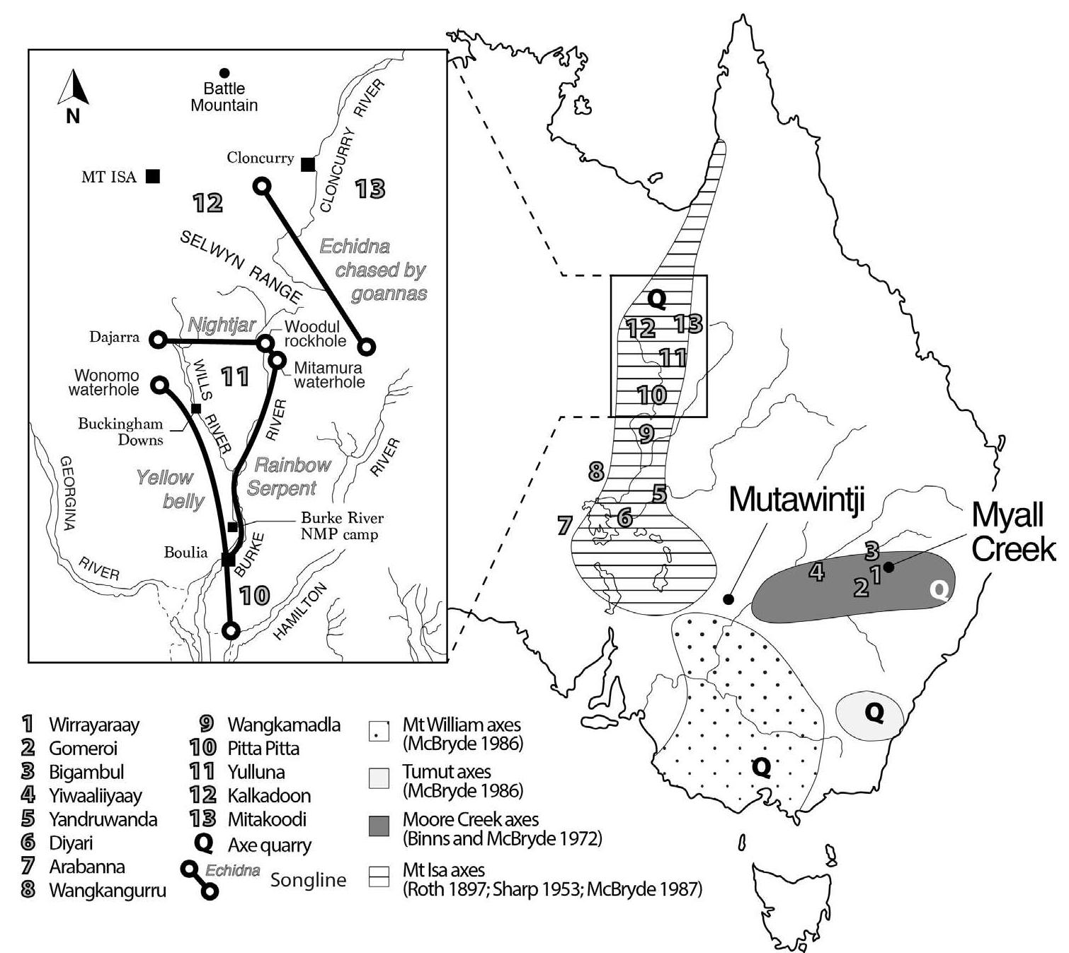 Map of eastern australia showing location of myall creek in