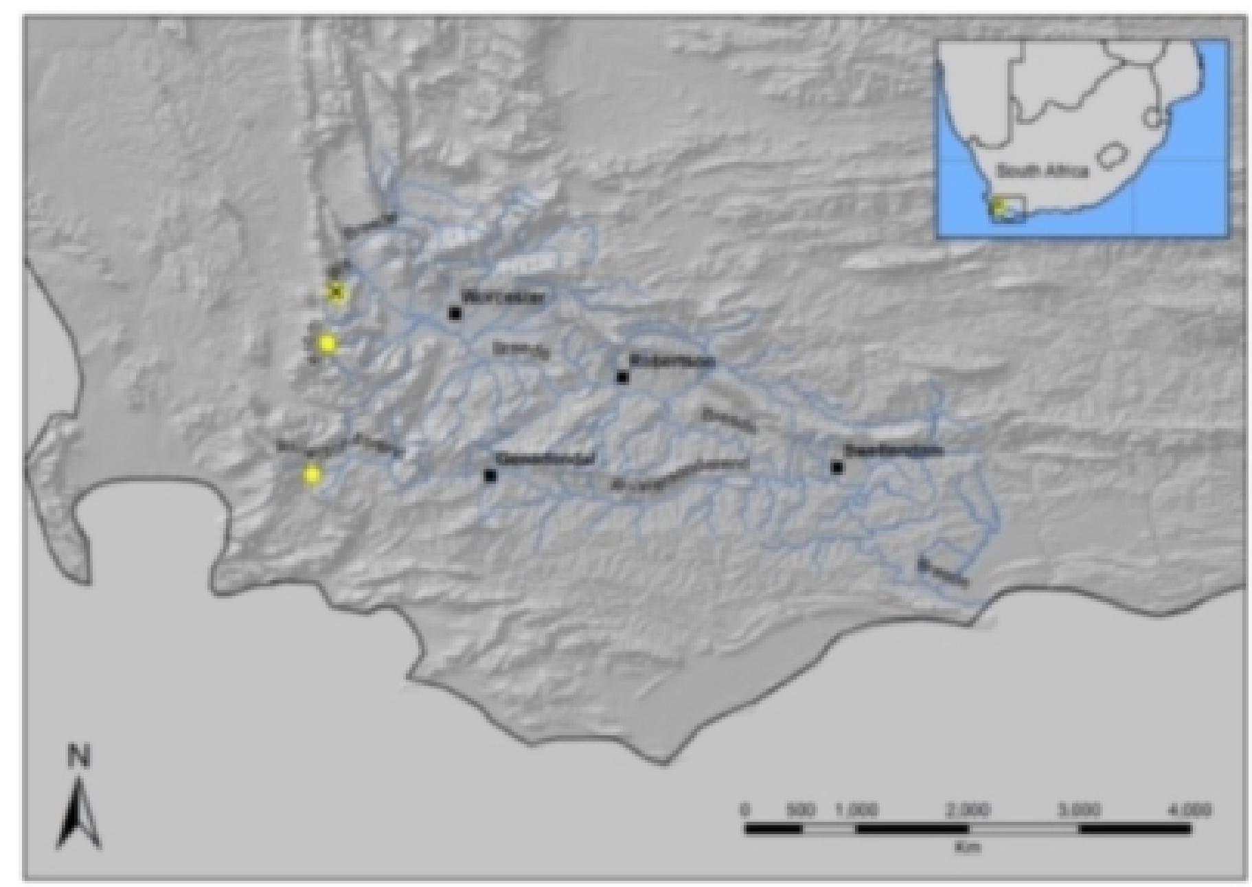 Map of the breede river system in the south-western cape