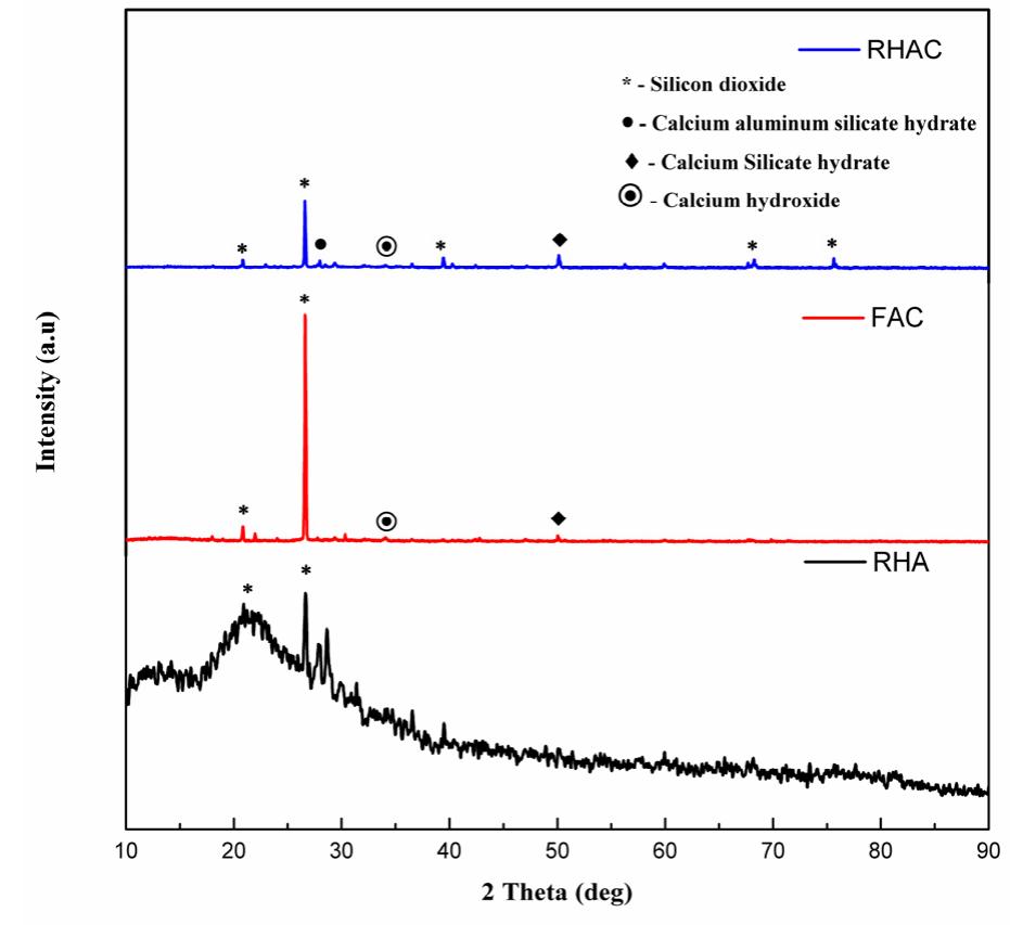 Xrd patterns for rha and 28 day cured fac and rhac specimens
