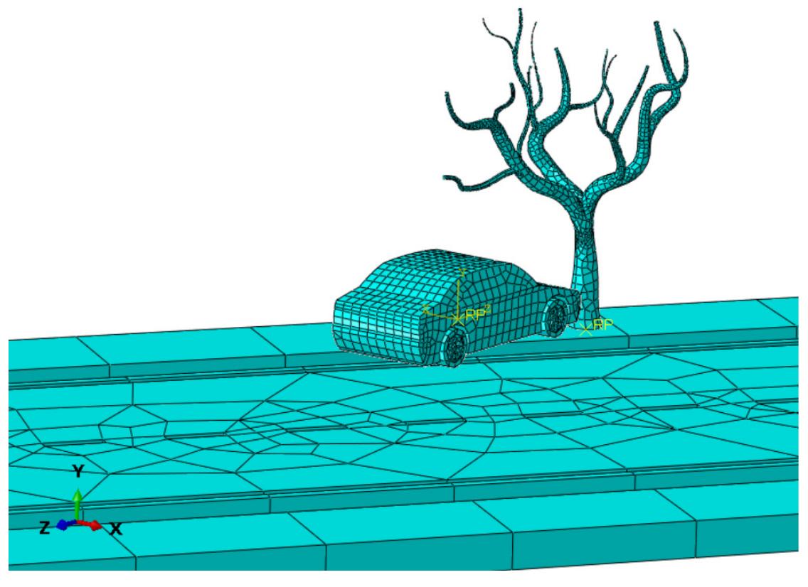 Finite element model of car and tree in abaqus. > detailed