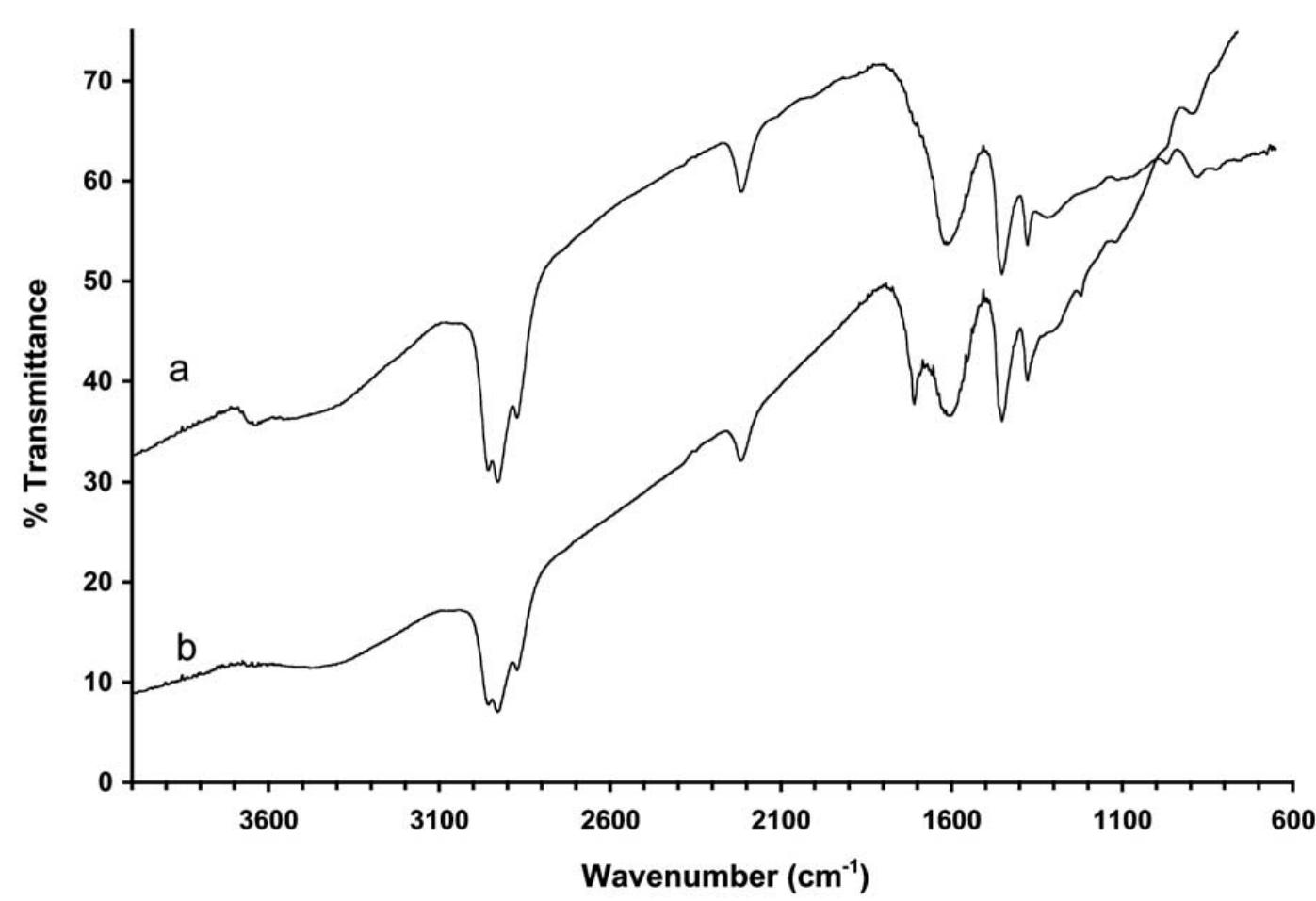 Ftir spectra of polymer (a) after exposure to air for 1 h,