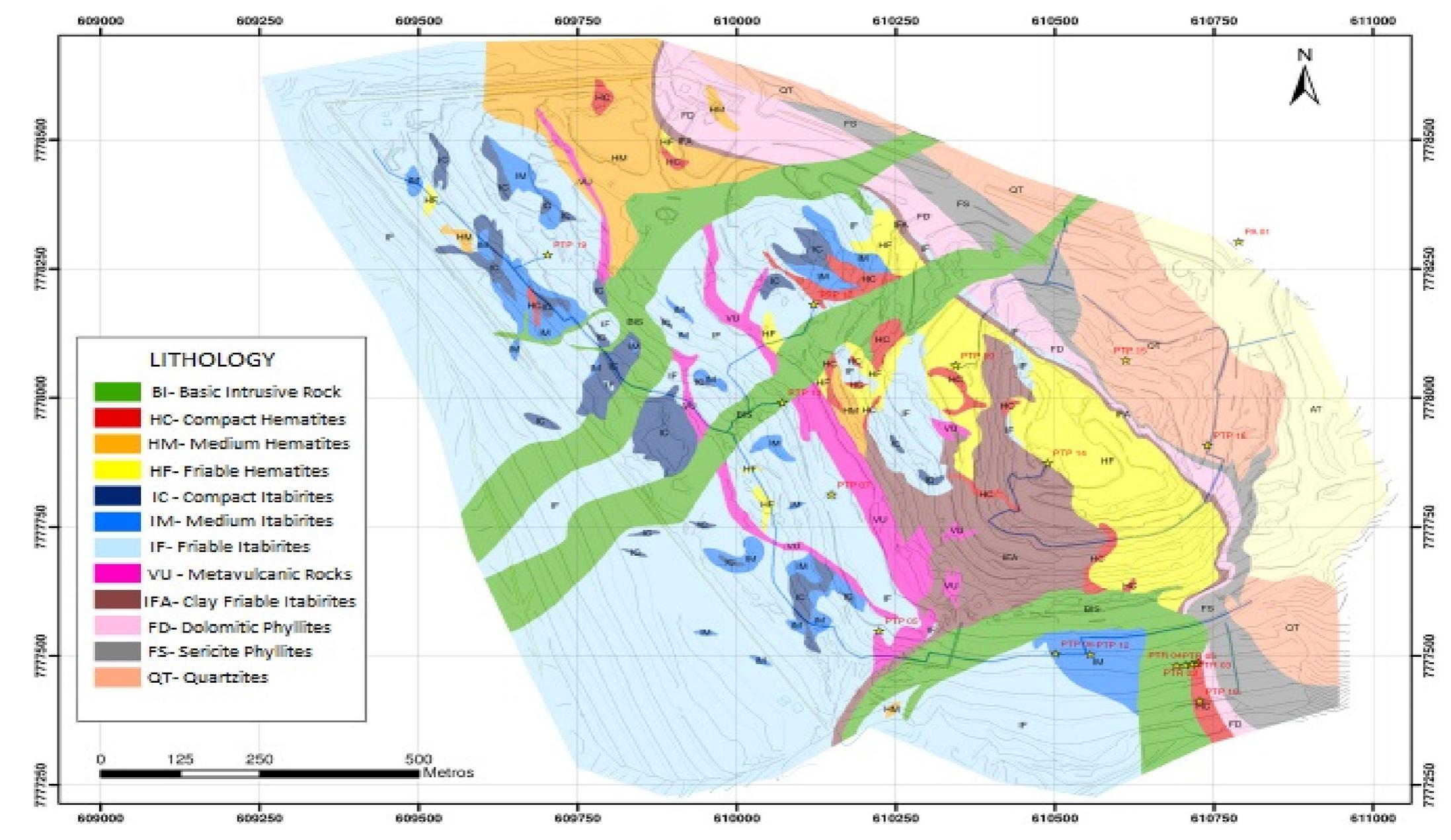 Map of the lithotypes of tamandua mine's current pit source: