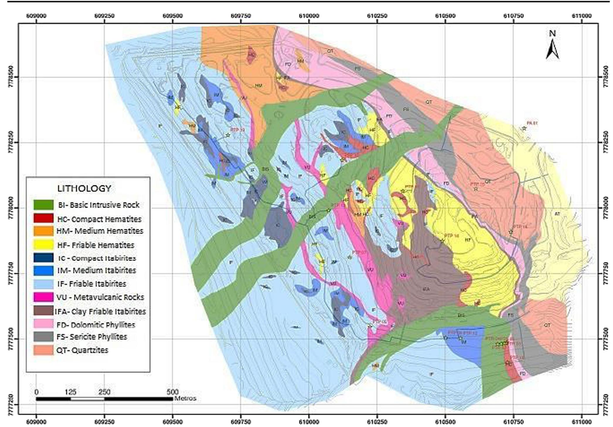 Map of the lithotypes of tamandua mine’s current pit.