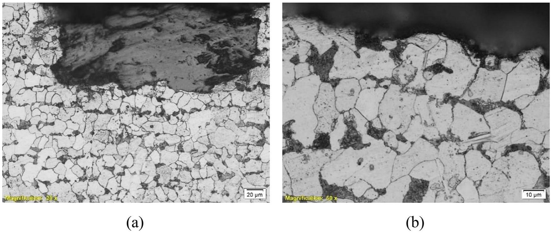 Microstructure of the failed pipe b7: (a) cross-section at