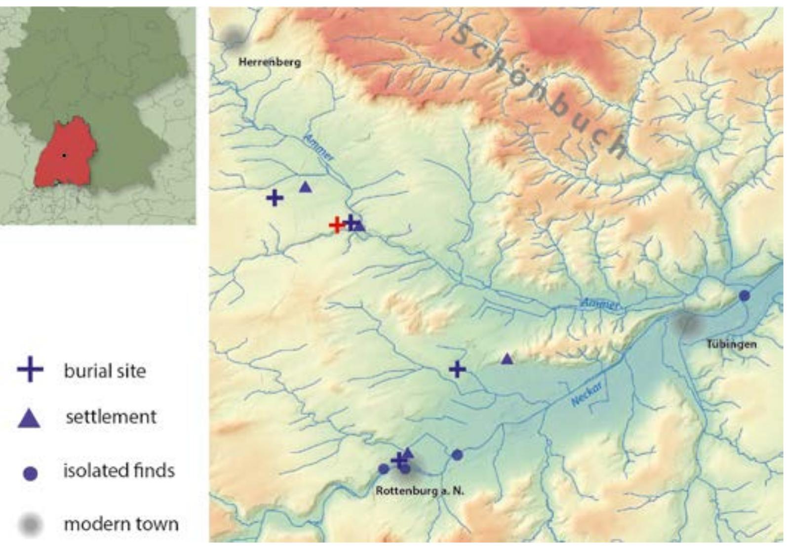 Map of bronze age settlement landscape west of tiibingen.