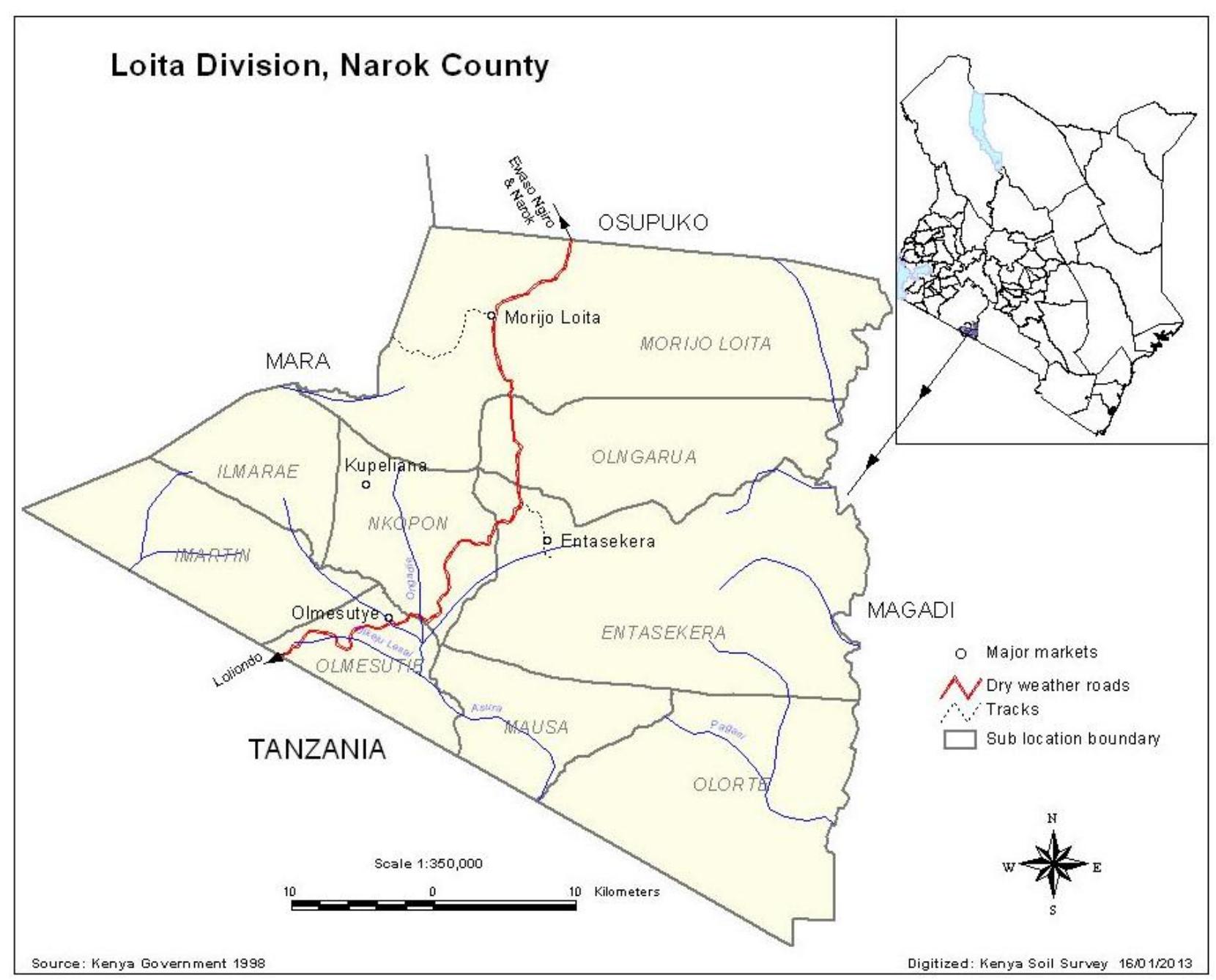 Map showing administrative location of loita sub-county