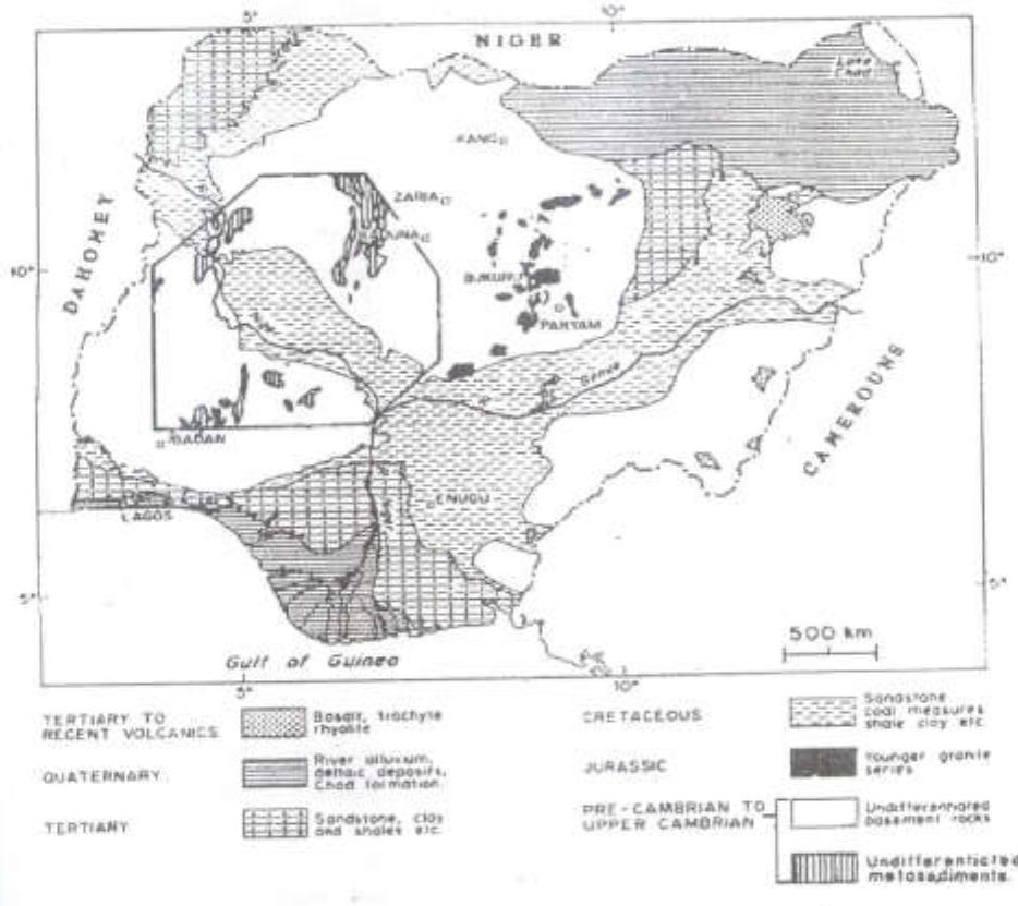 A generalized geological map of nigeria showing the study