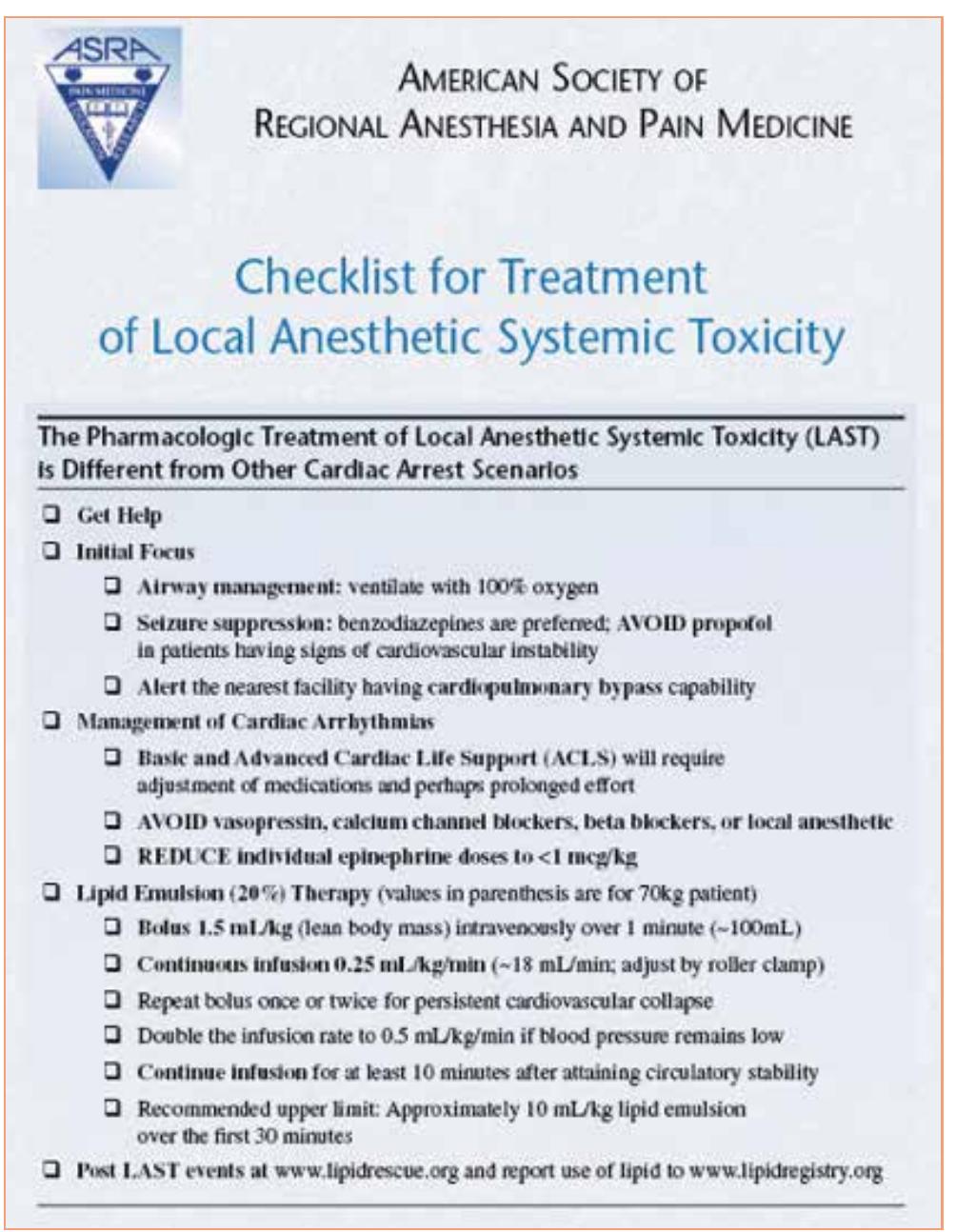 Local anesthetic systemic toxicity checkli used by