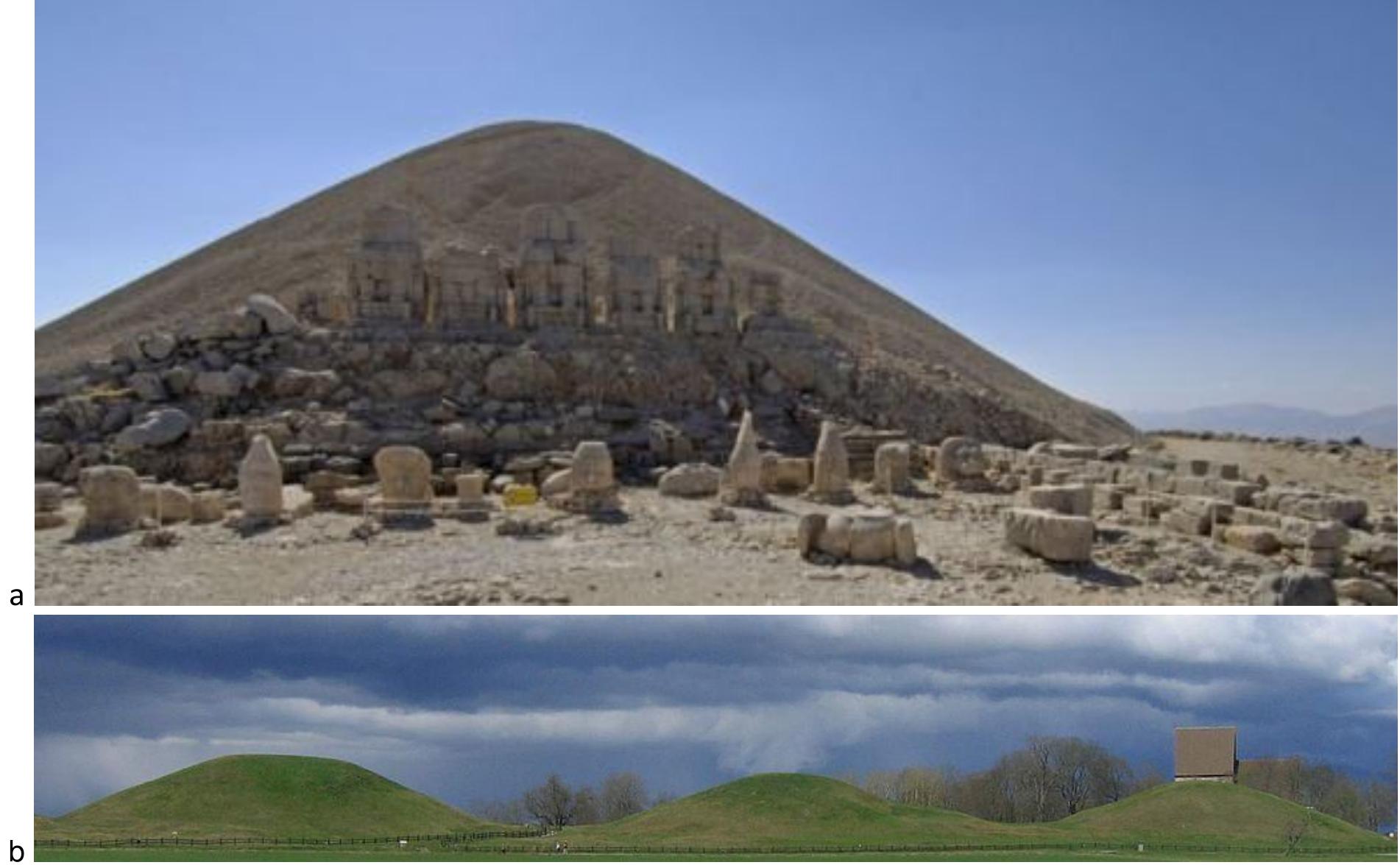 (a) tumulus on mount nemrut, (b) the three large “royal