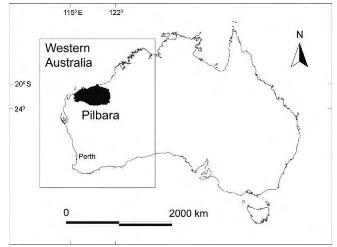 Map of australia showing the pilbara region in western