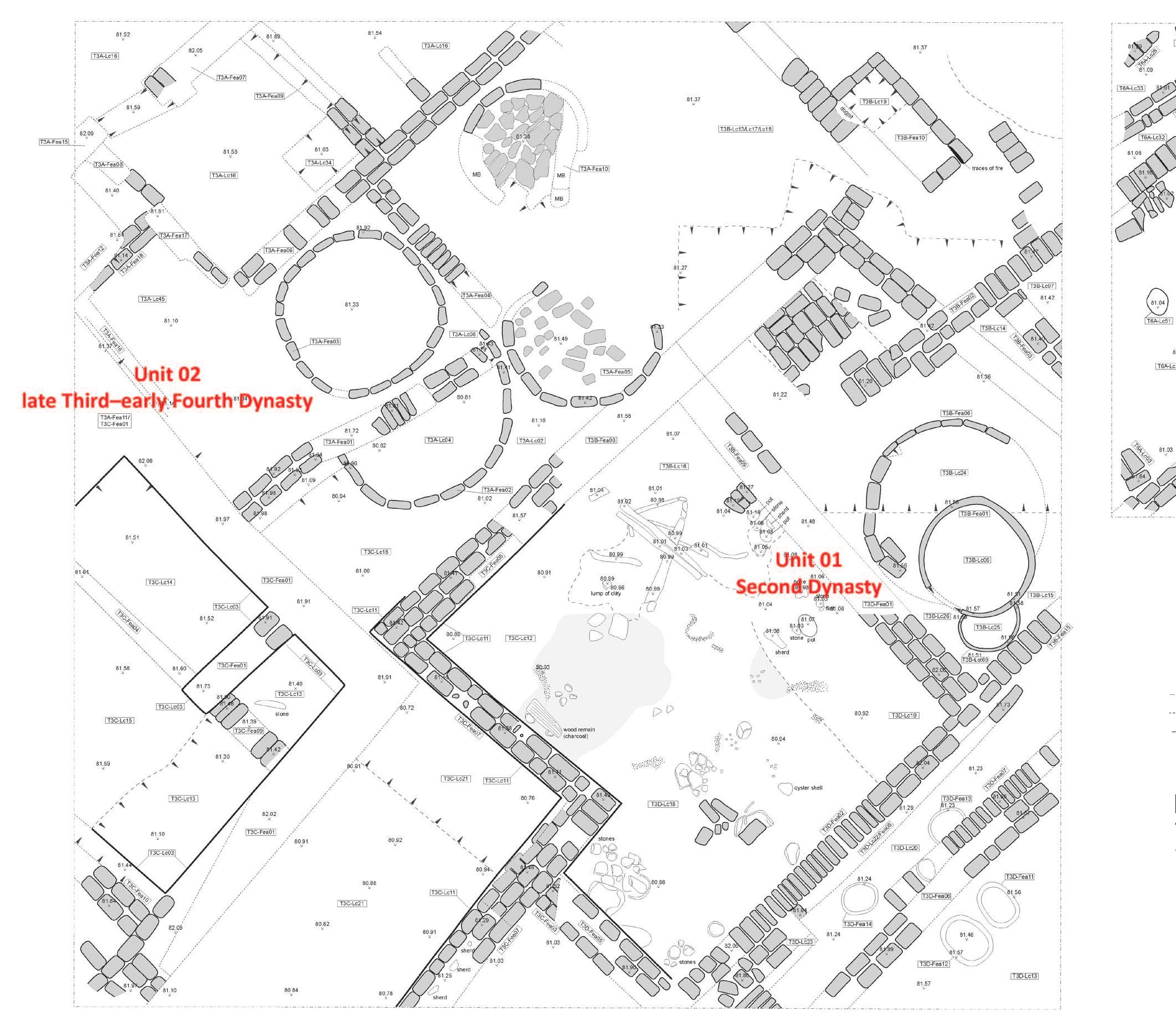 Map of trenches 3a - d and 6a with indication of house units